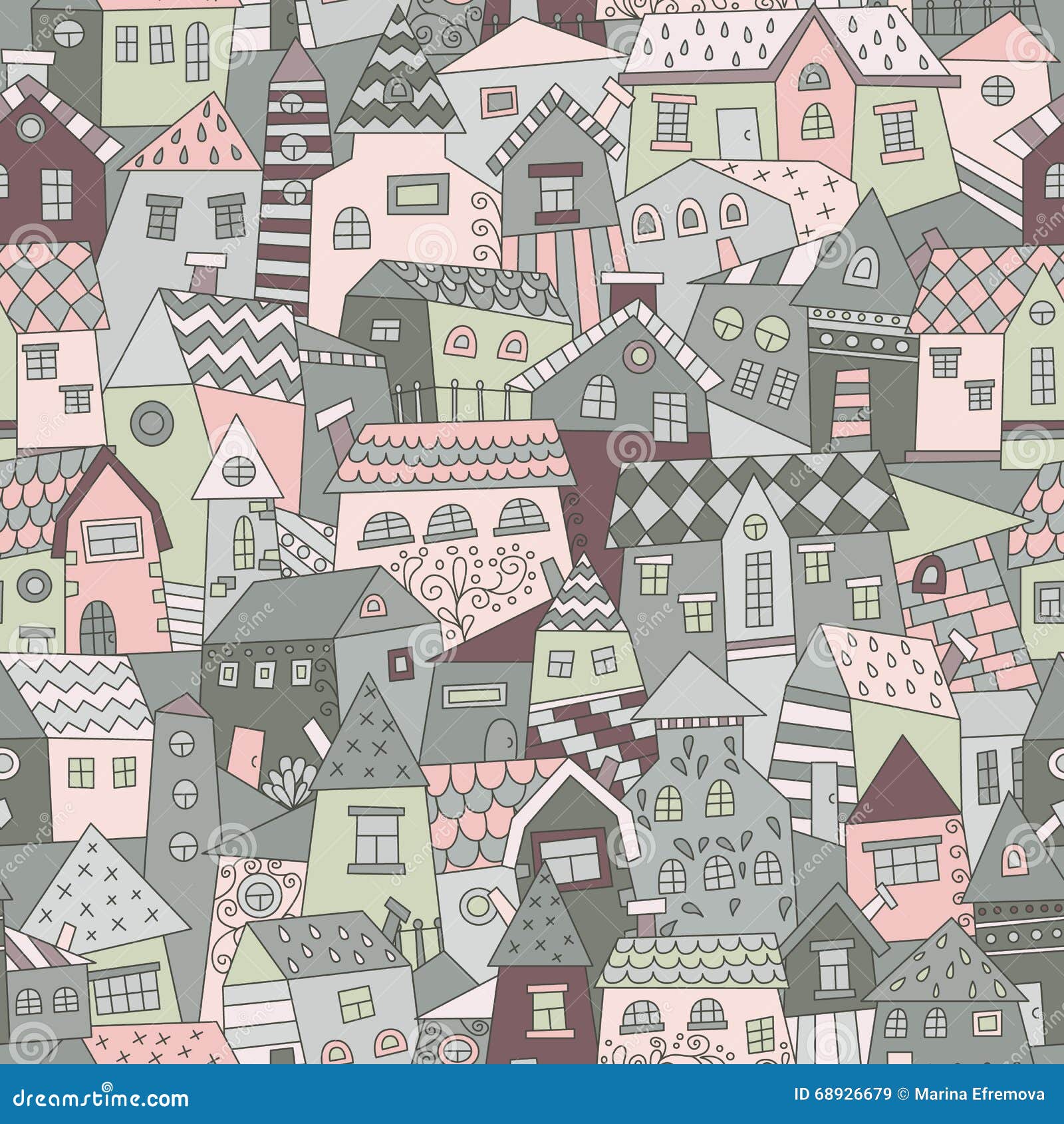 Doodle Hand Drawn Town Seamless Pattern. Stock Vector - Illustration of ...