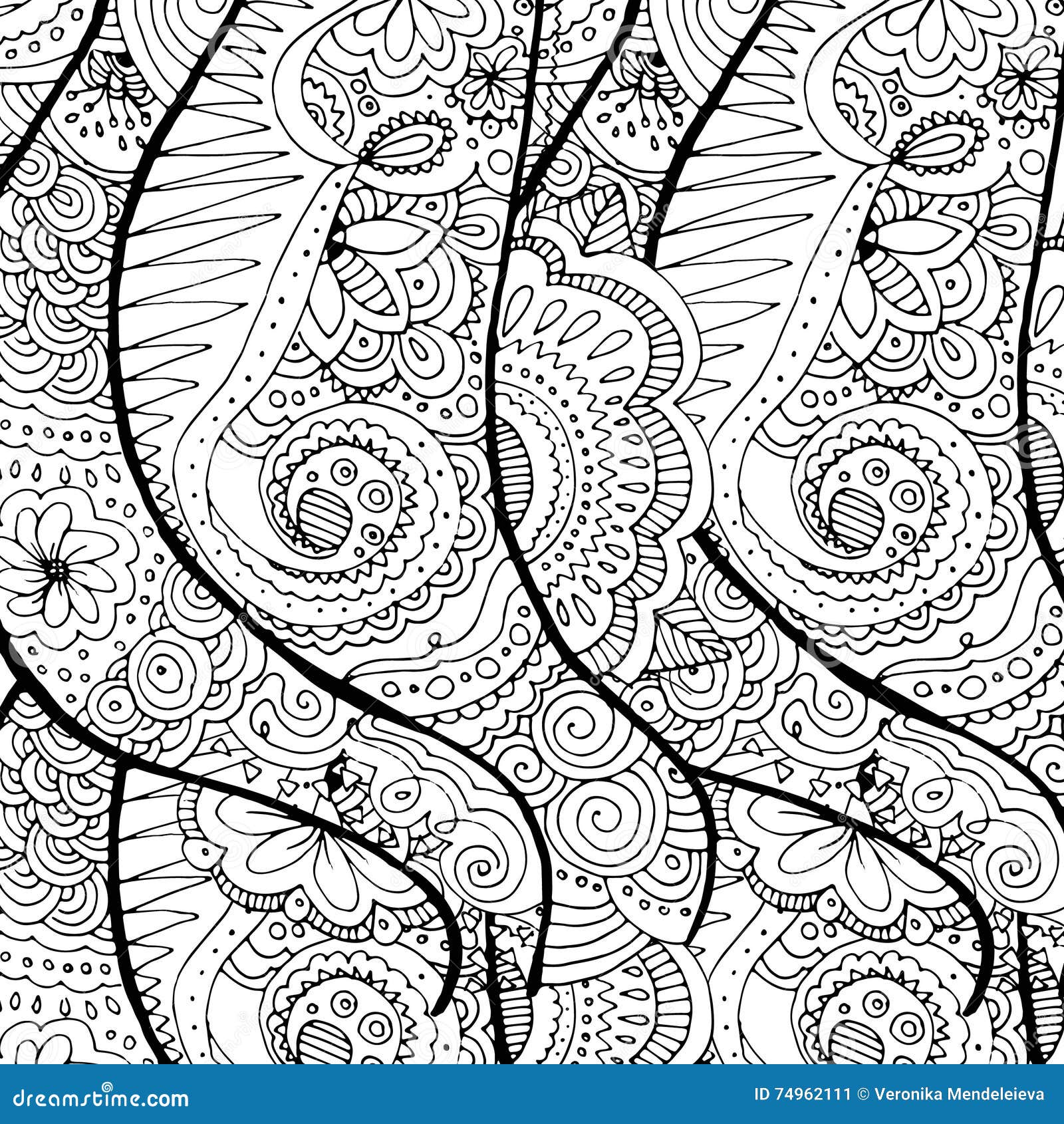 Doodle Hand Drawn Wavy Background. Coloring Page for Adults. Stock ...
