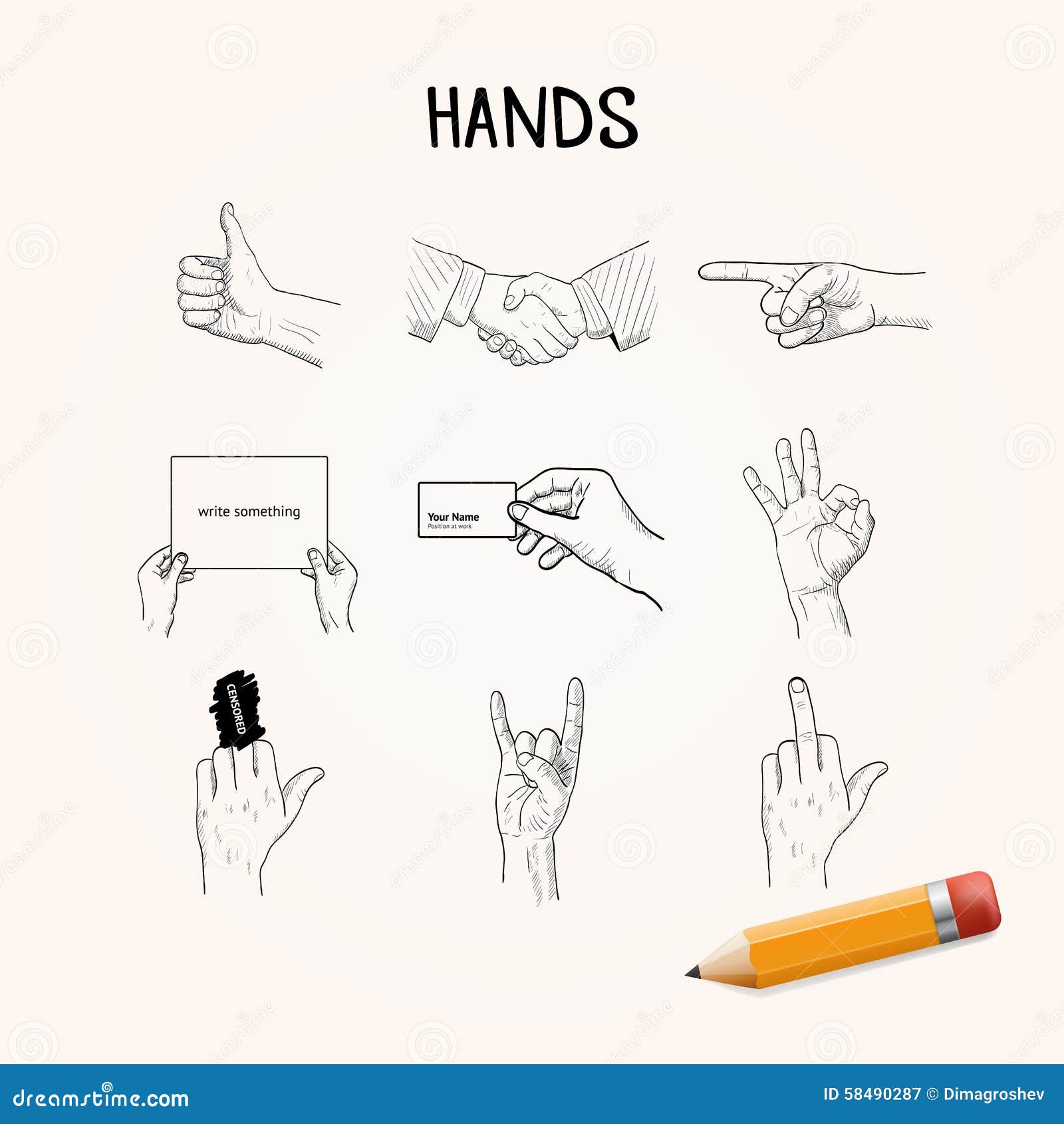 Doodle Hand Movements. Vector Hand Drawn Icons Stock Vector ...
