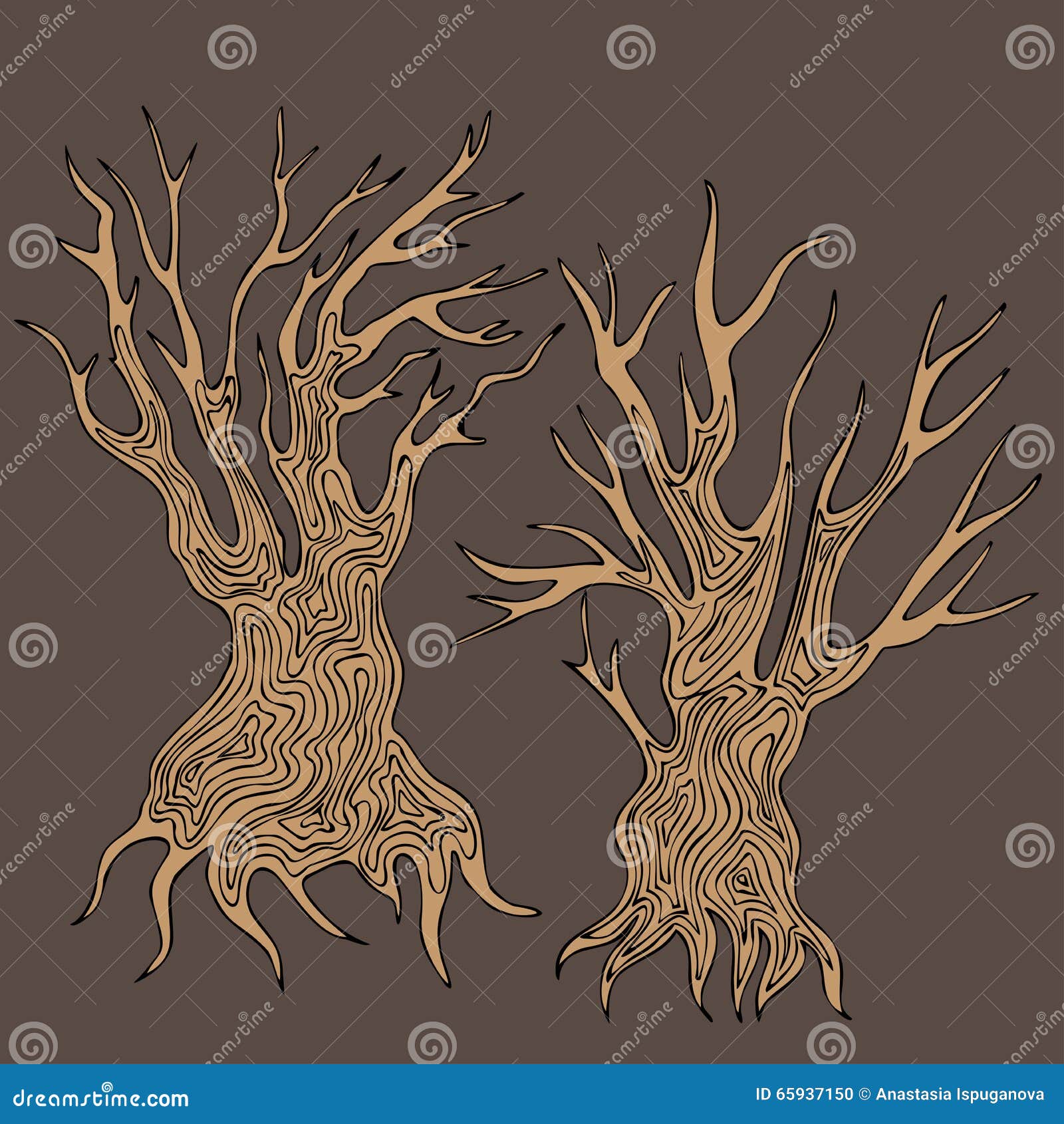 Doodle Handdrawn Stylized Dead Trees Stock Illustration - Illustration ...