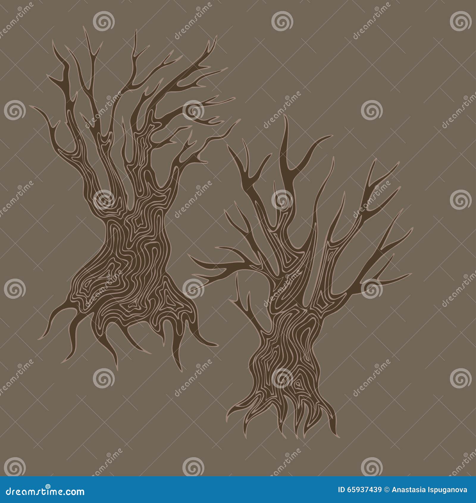 Doodle Handdrawn Stylized Dead Trees Stock Illustration - Illustration ...