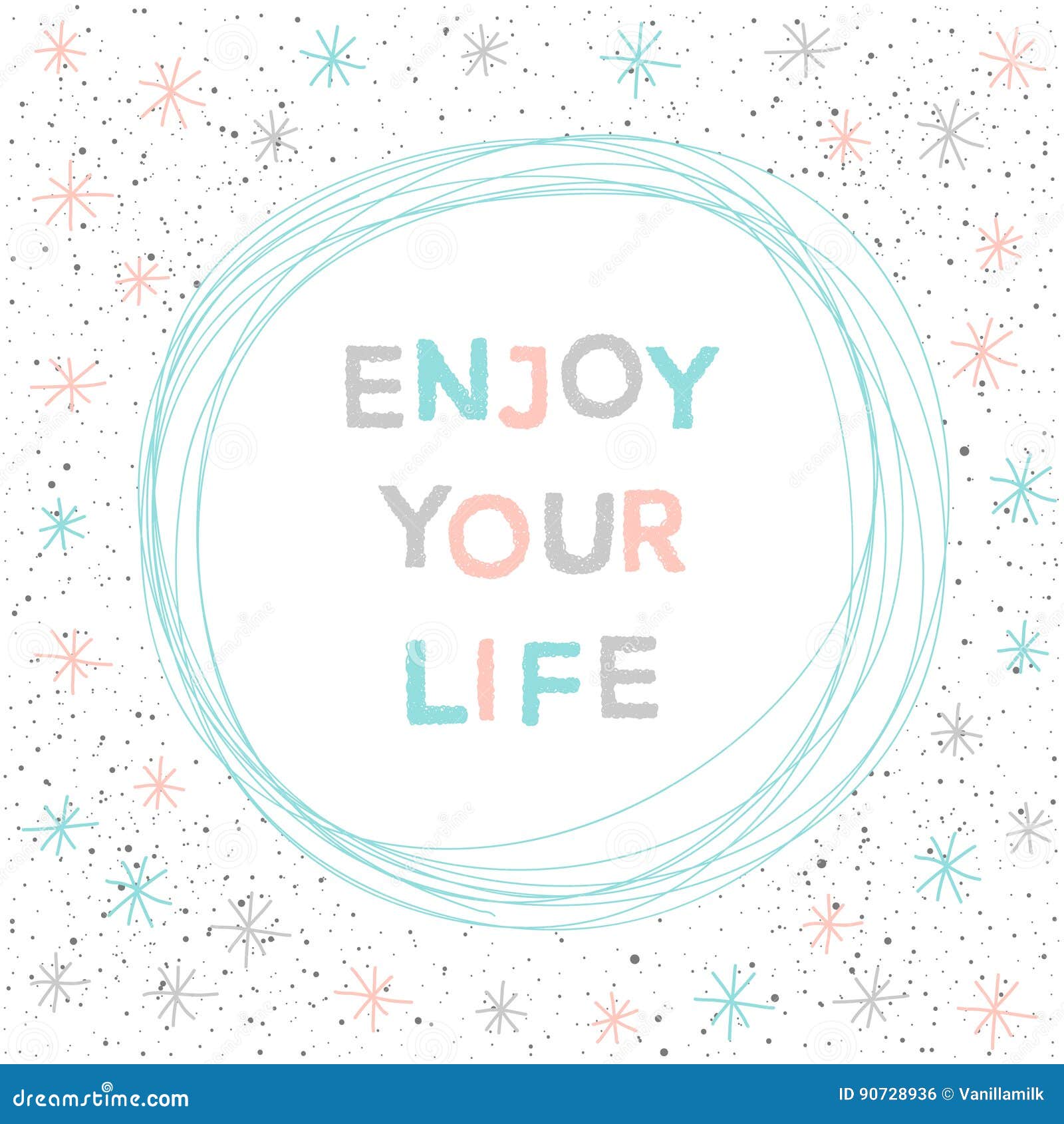 Doodle Handmade Vector Card Background. Enjoy Your Life. Stock Vector ...