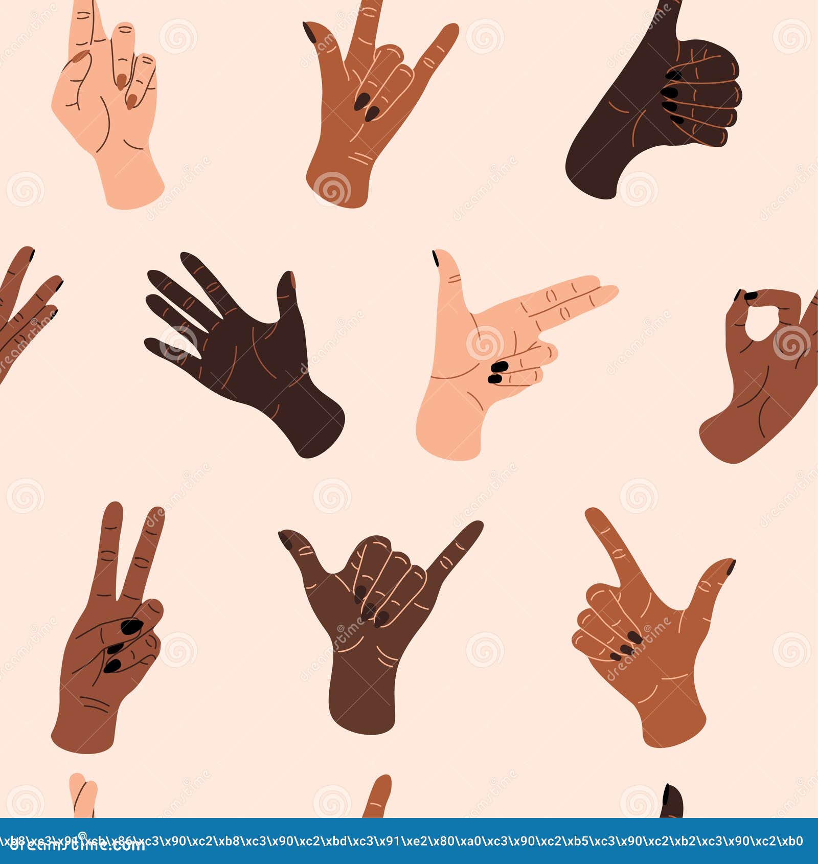 Doodle Hands Pattern. Seamless Texture with Various Divers Male and ...