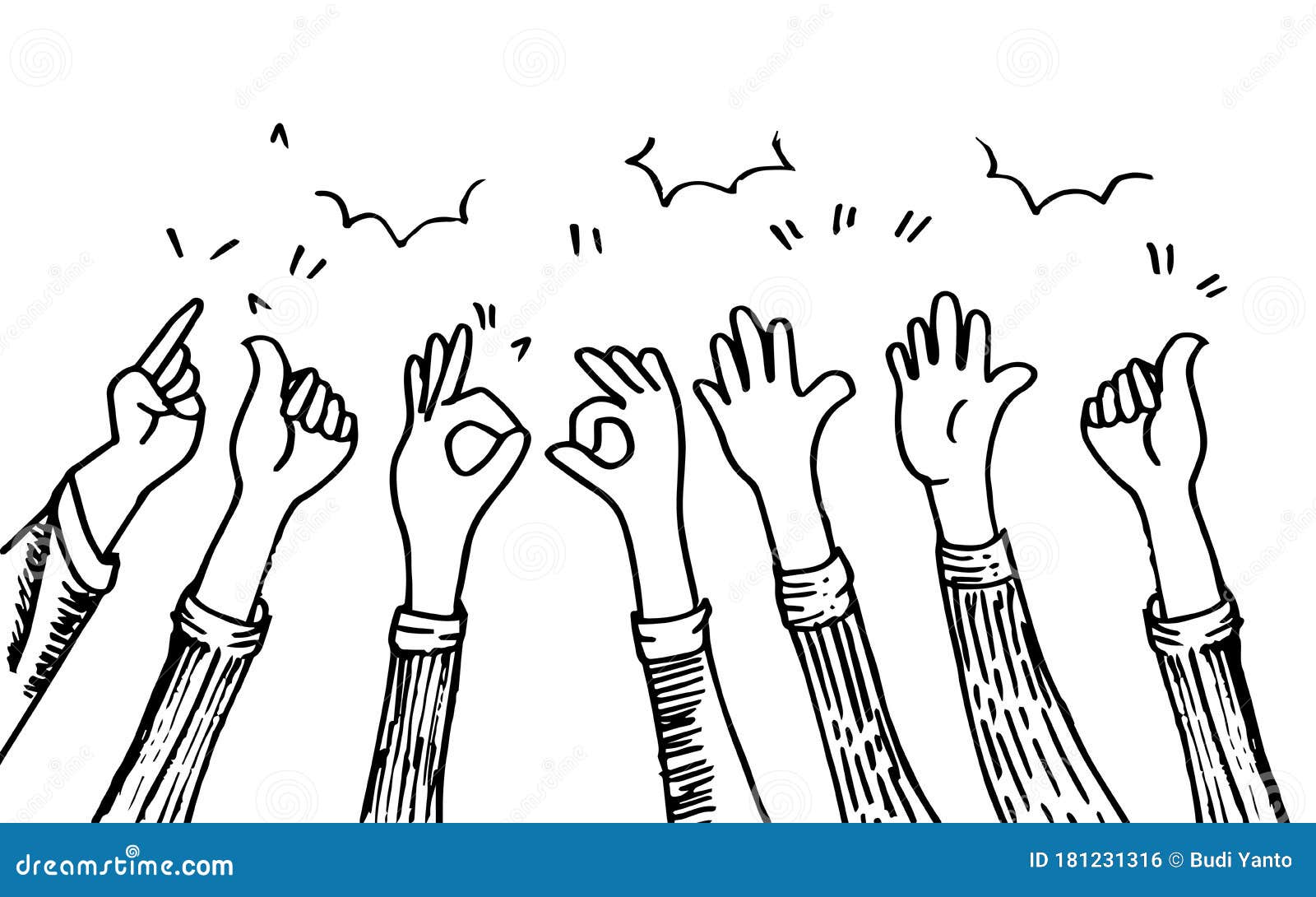Doodle Hands Clapping. Hands Up Applause Vector Illustration ...