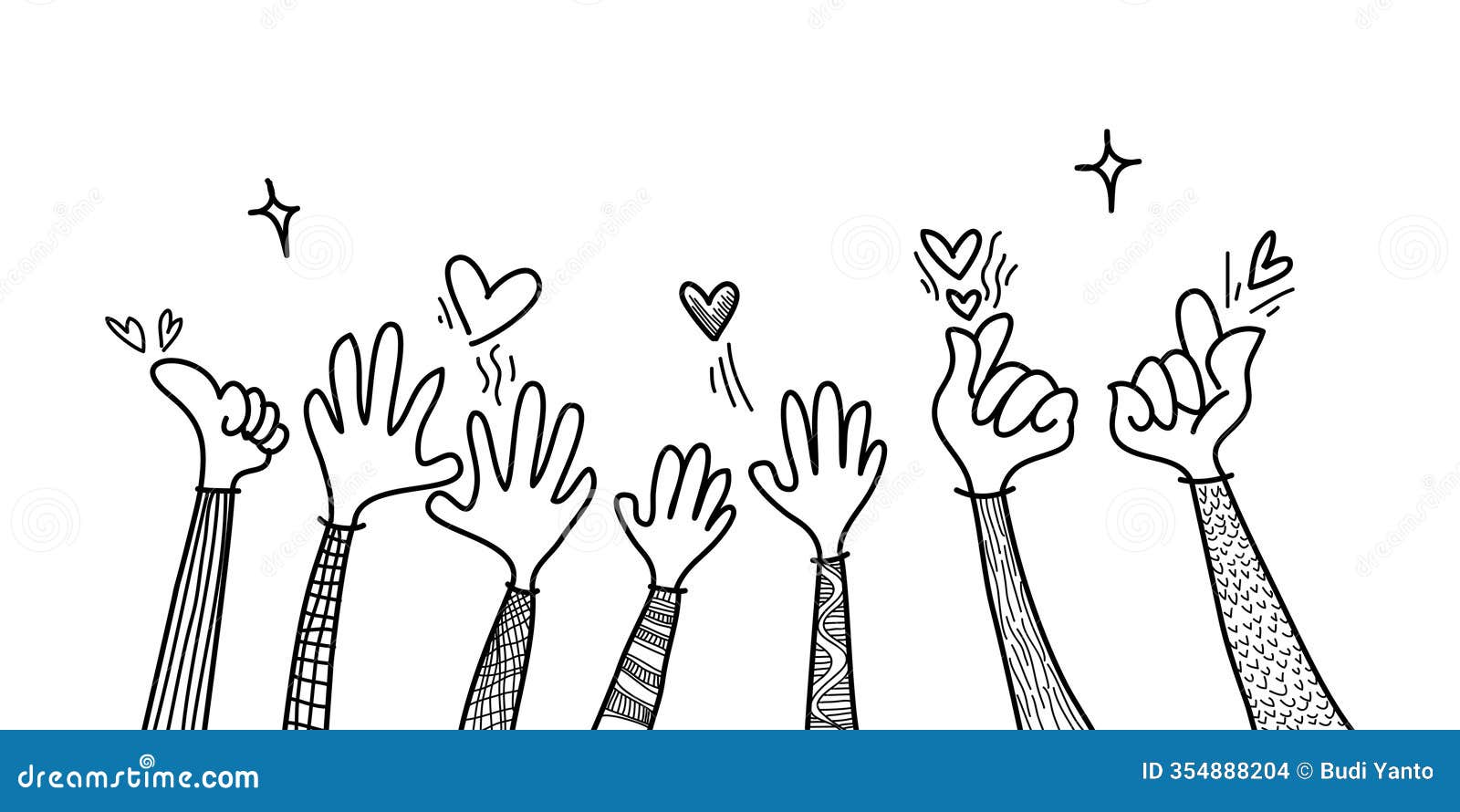 Doodle Hands Of Diverse Group Of People Putting Together. Concept Of ...