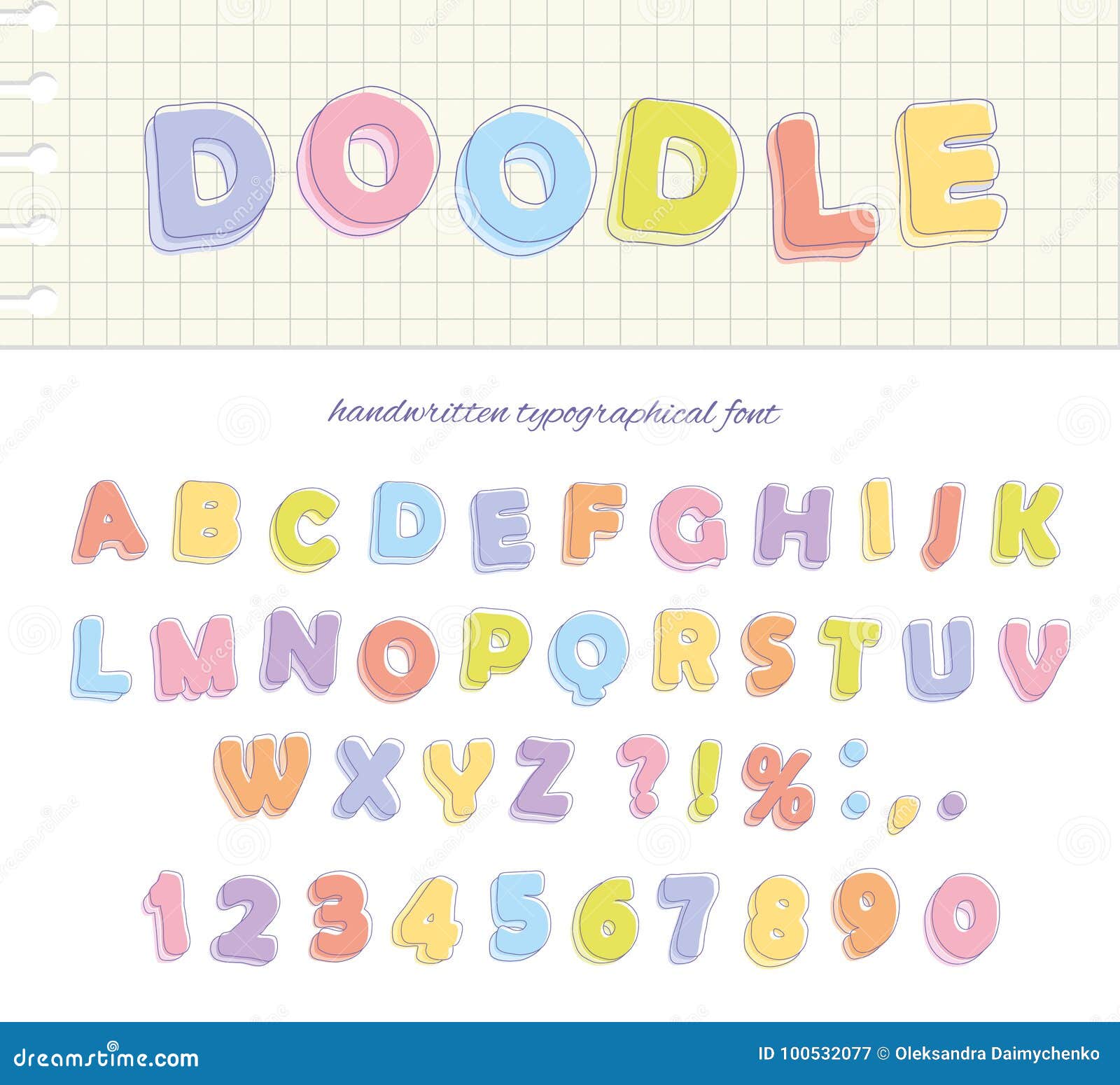 Doodle Handwritten Font Design. Pen and Watercolor Style Stock ...