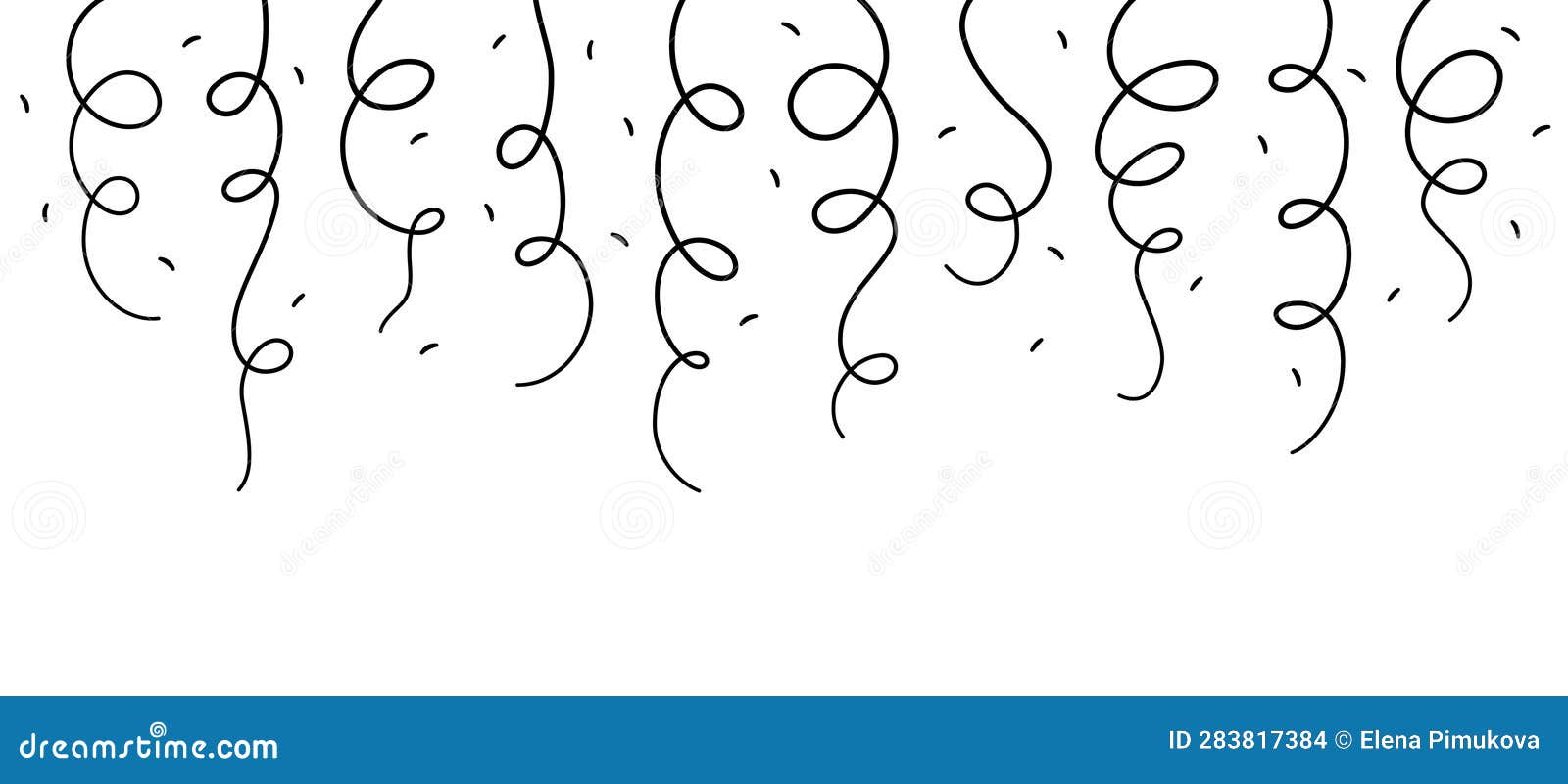 Doodle Hanging Confetti and Streamers Banner. Hand Drawn Falling ...