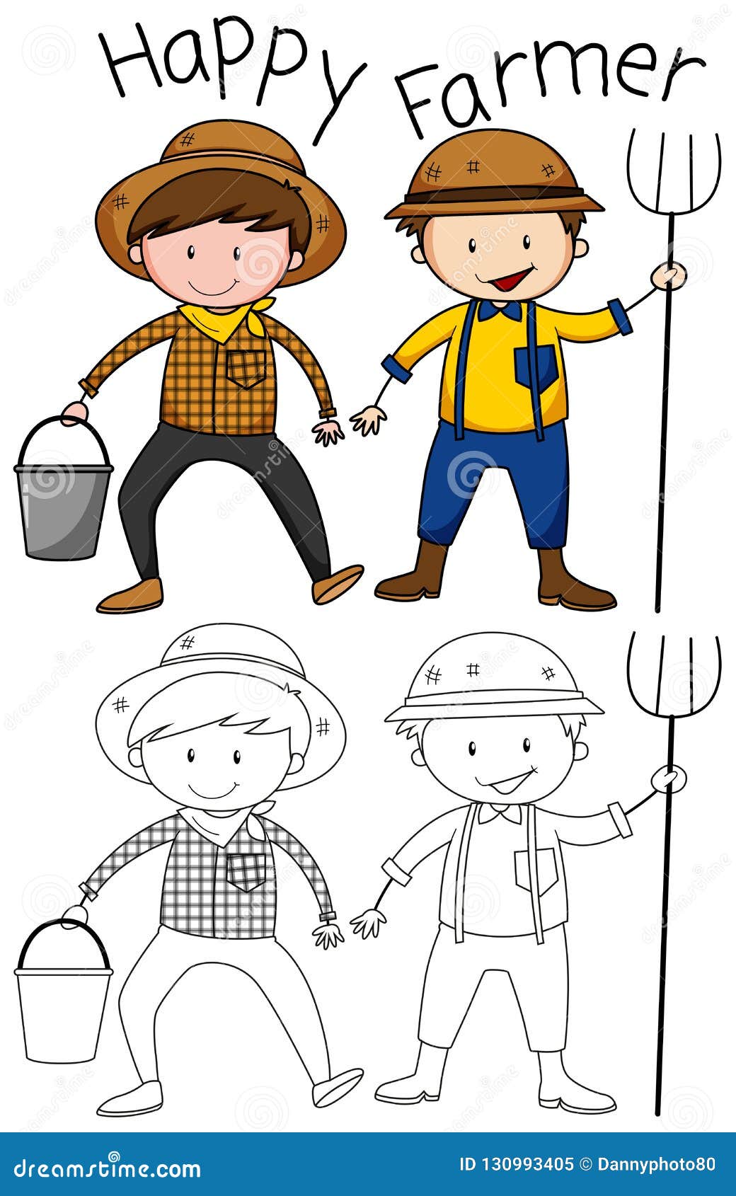Happy Farmer Pushing A Cart With Black Earth. Cartoon Vector ...