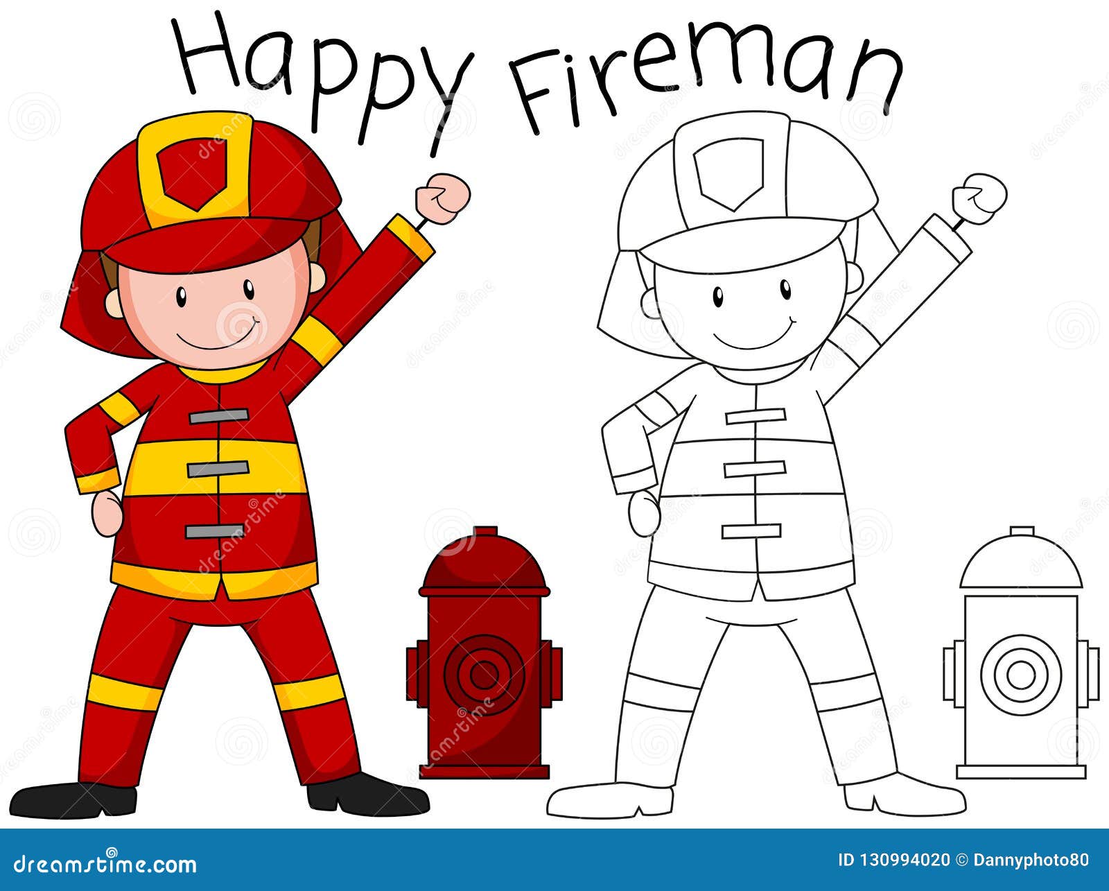 Doodle Happy Fireman Character Stock Vector - Illustration of icon ...