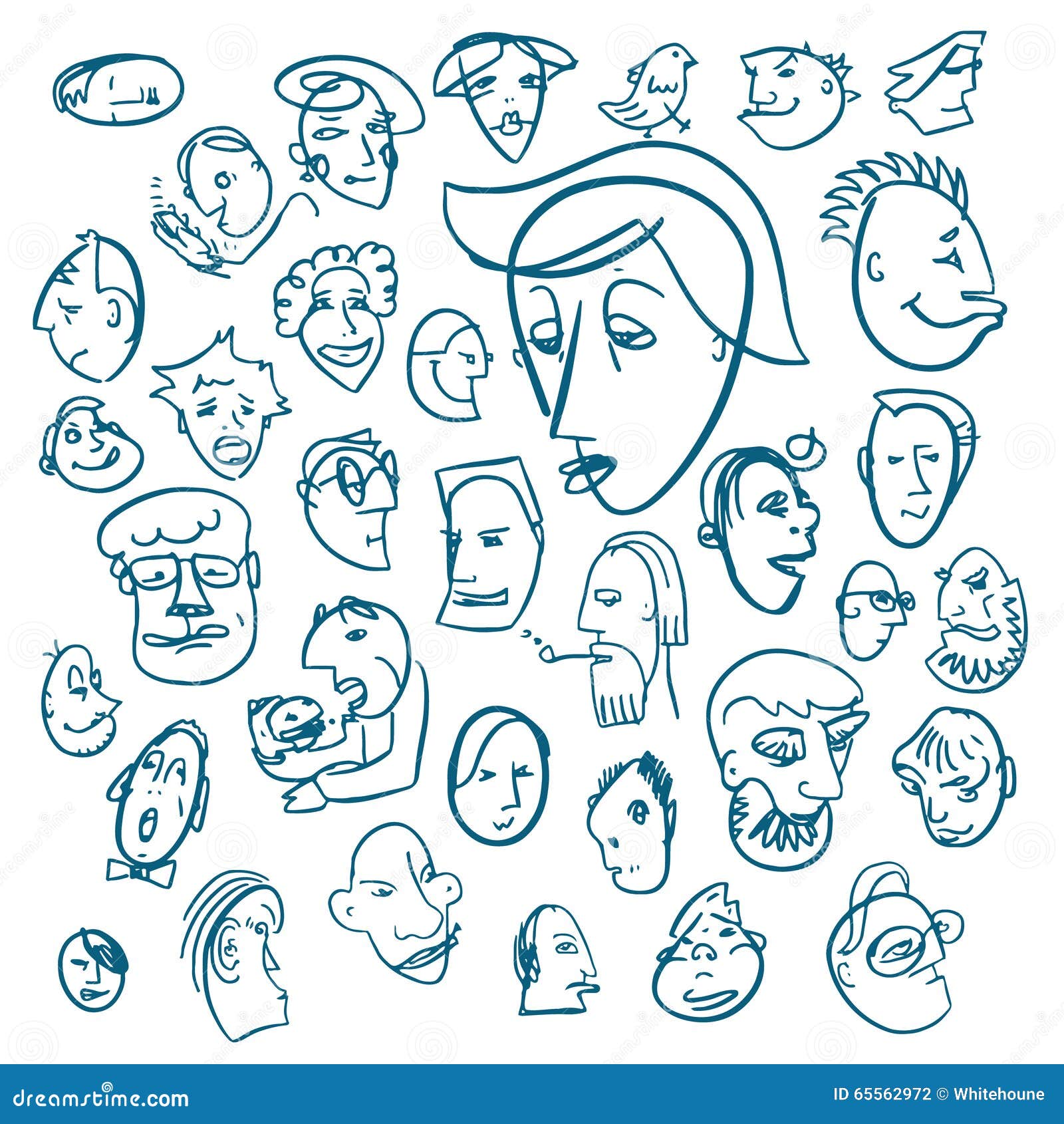 Doodle heads collection stock vector. Illustration of nerd - 65562972