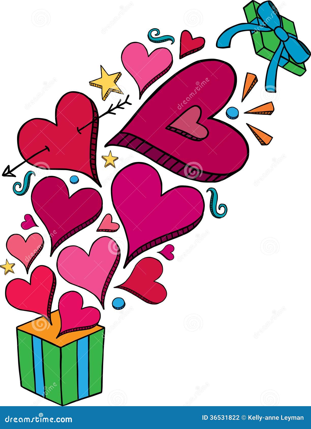 Doodle Heart Gift Explosion Stock Vector - Illustration of package ...