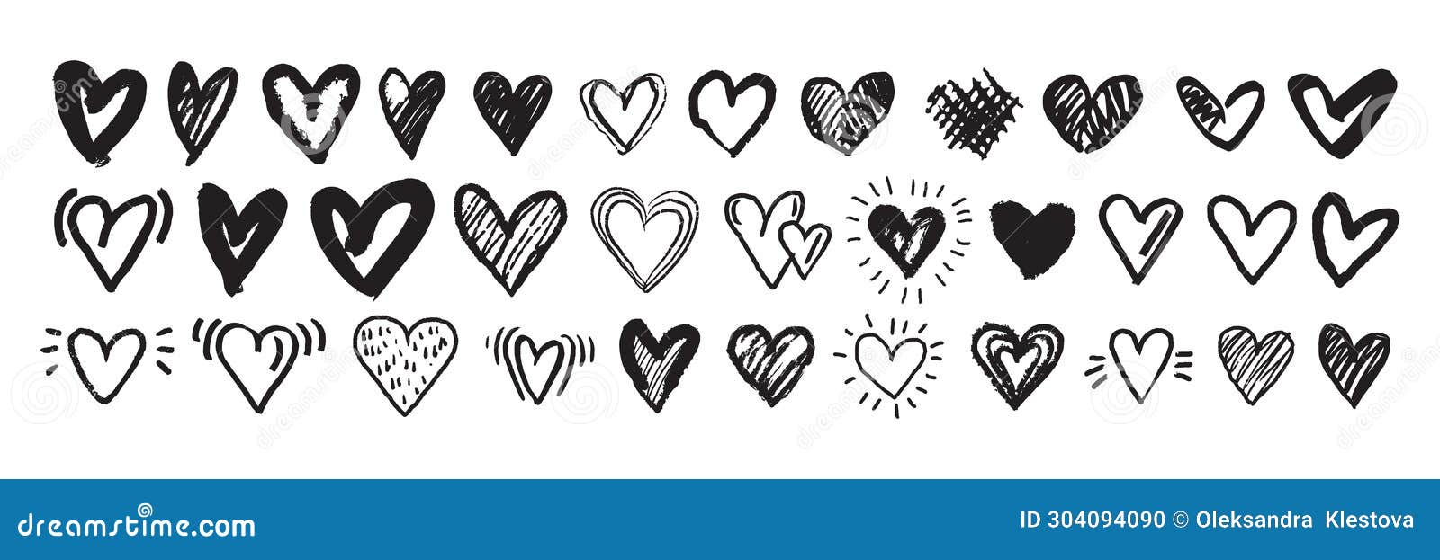 Doodle Heart Icon Set Sketch Love Vector Hand Drawn Shapes Valentine