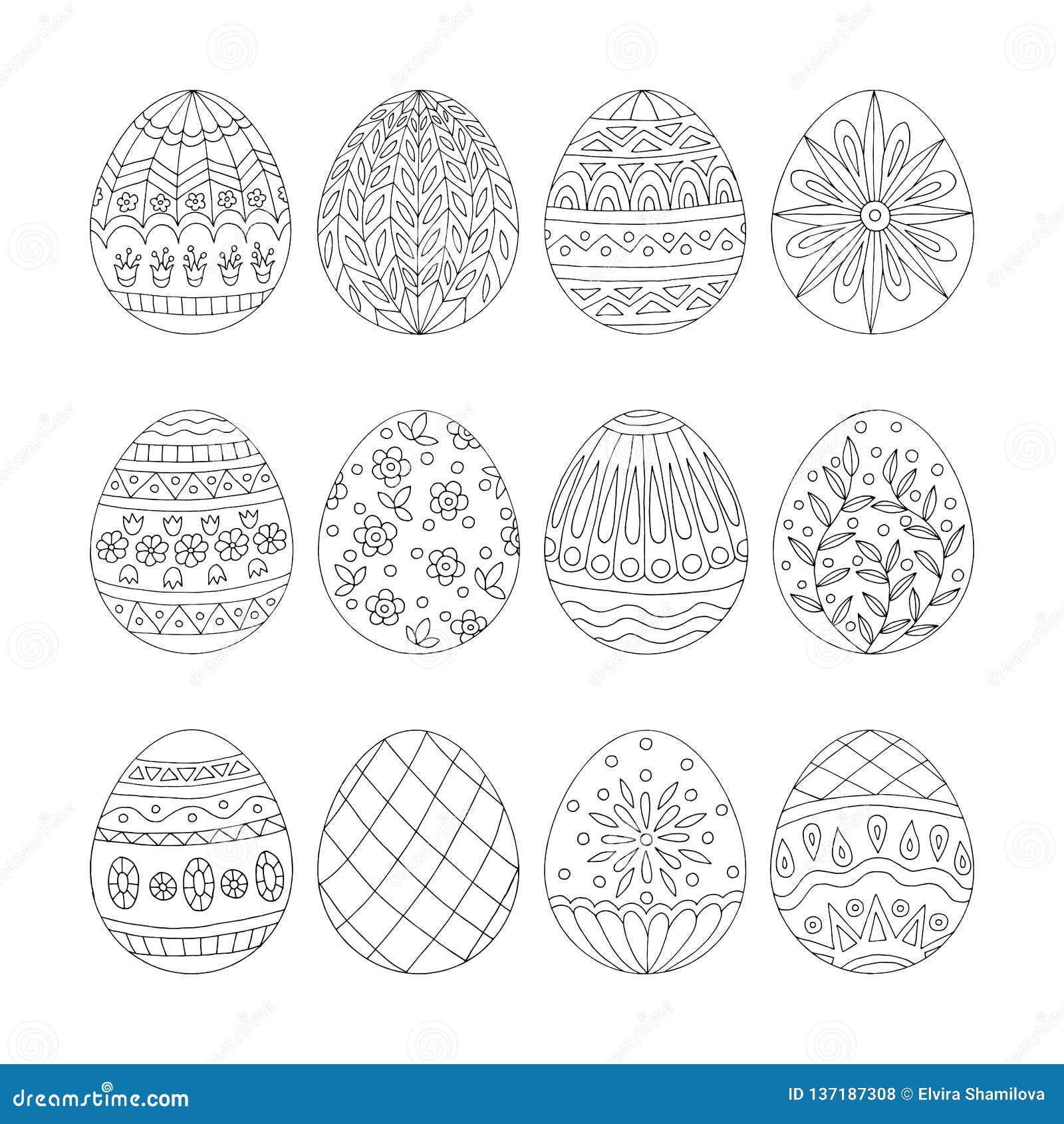 Doodle Hearts with Easter Eggs for Coloring Books Stock Illustration ...