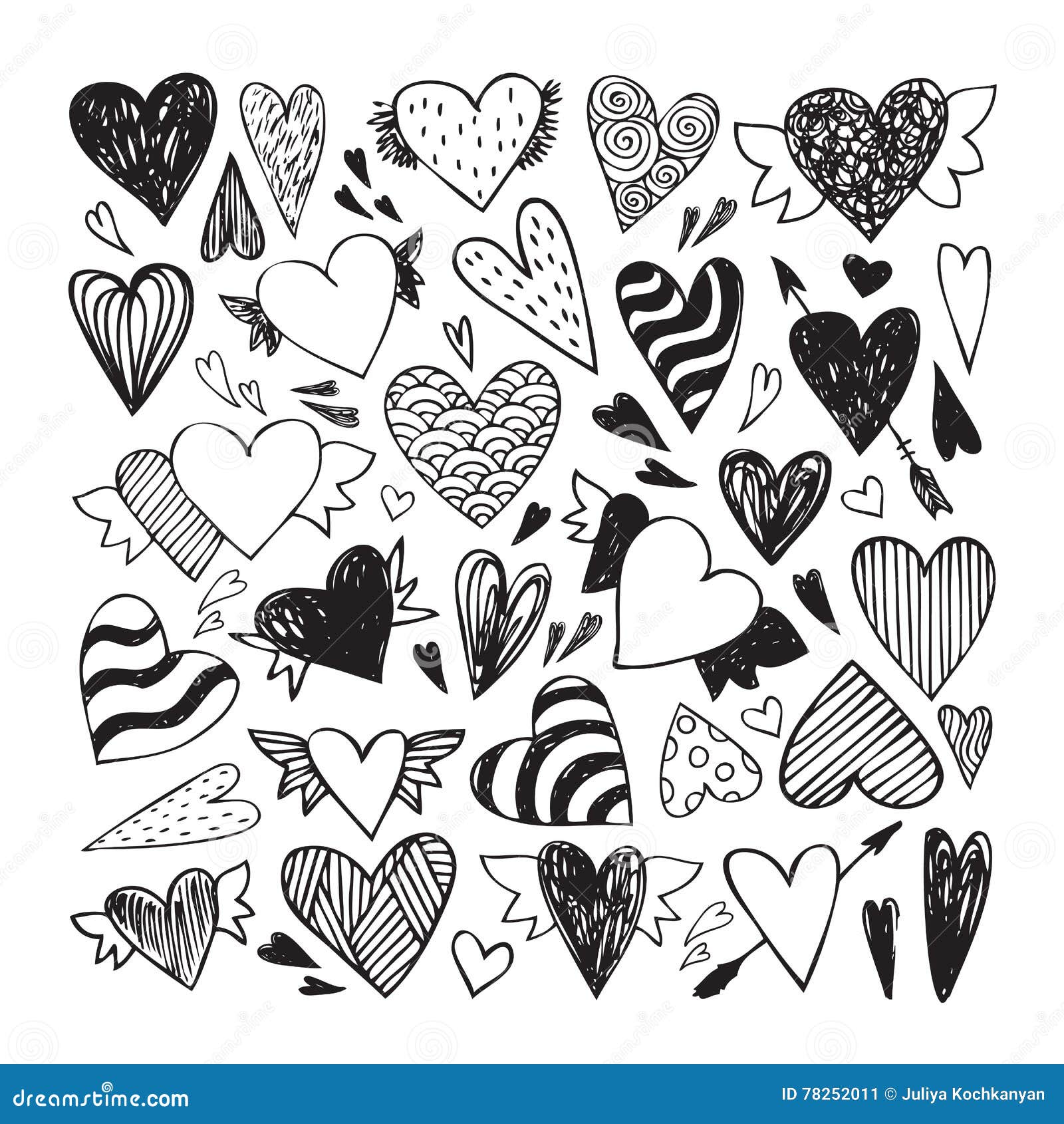 Doodle hearts set stock vector. Illustration of elegance - 78252011