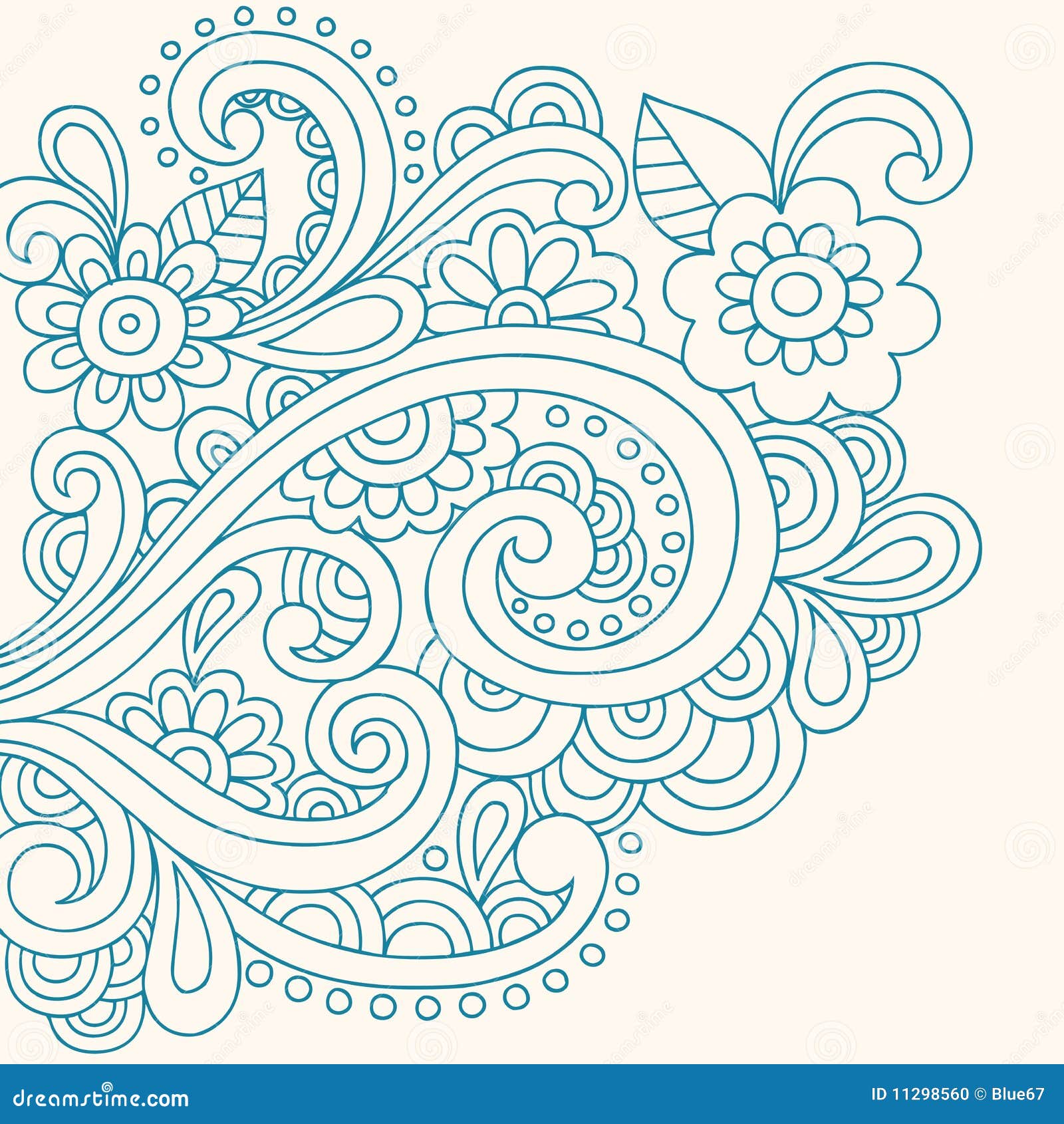 Doodle Henna Abstract Flowers and Swirls Vector Stock Vector ...