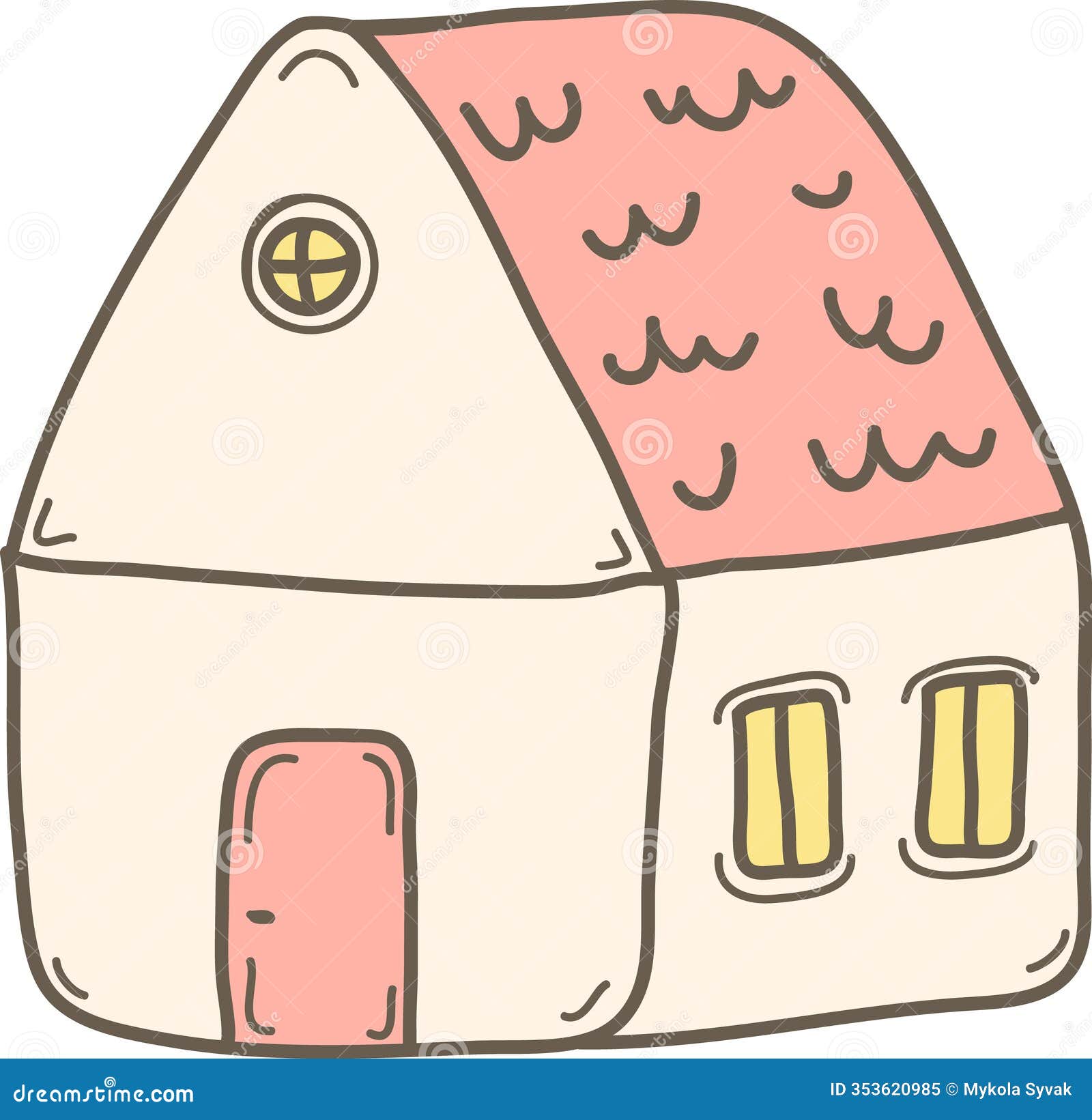 Doodle House with Cute Windows Stock Illustration - Illustration of ...