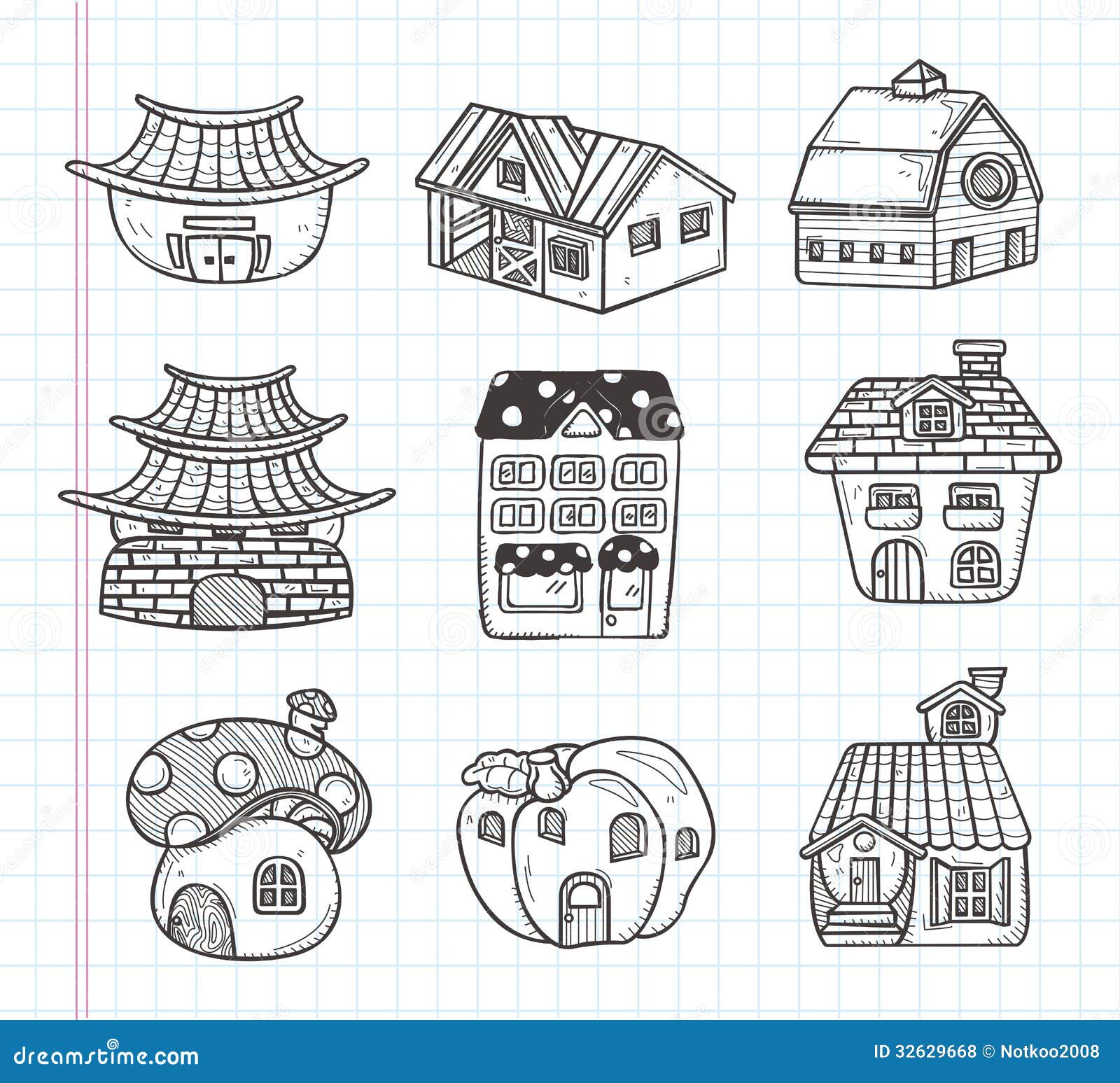 Doodle House With Cute Windows Cartoon Vector | CartoonDealer.com ...