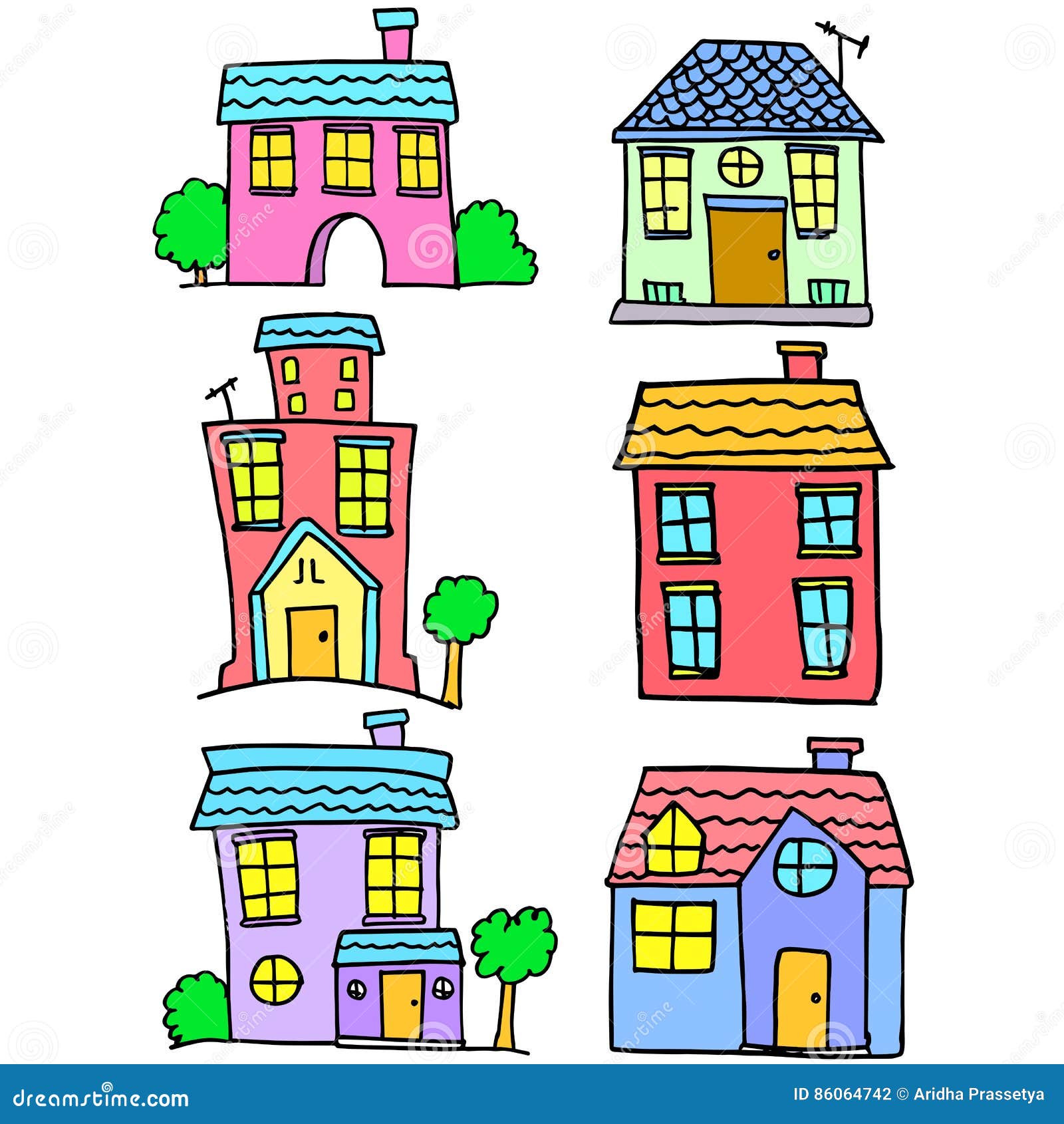 Doodle of House Set Colorful Design Vector Stock Vector - Illustration ...