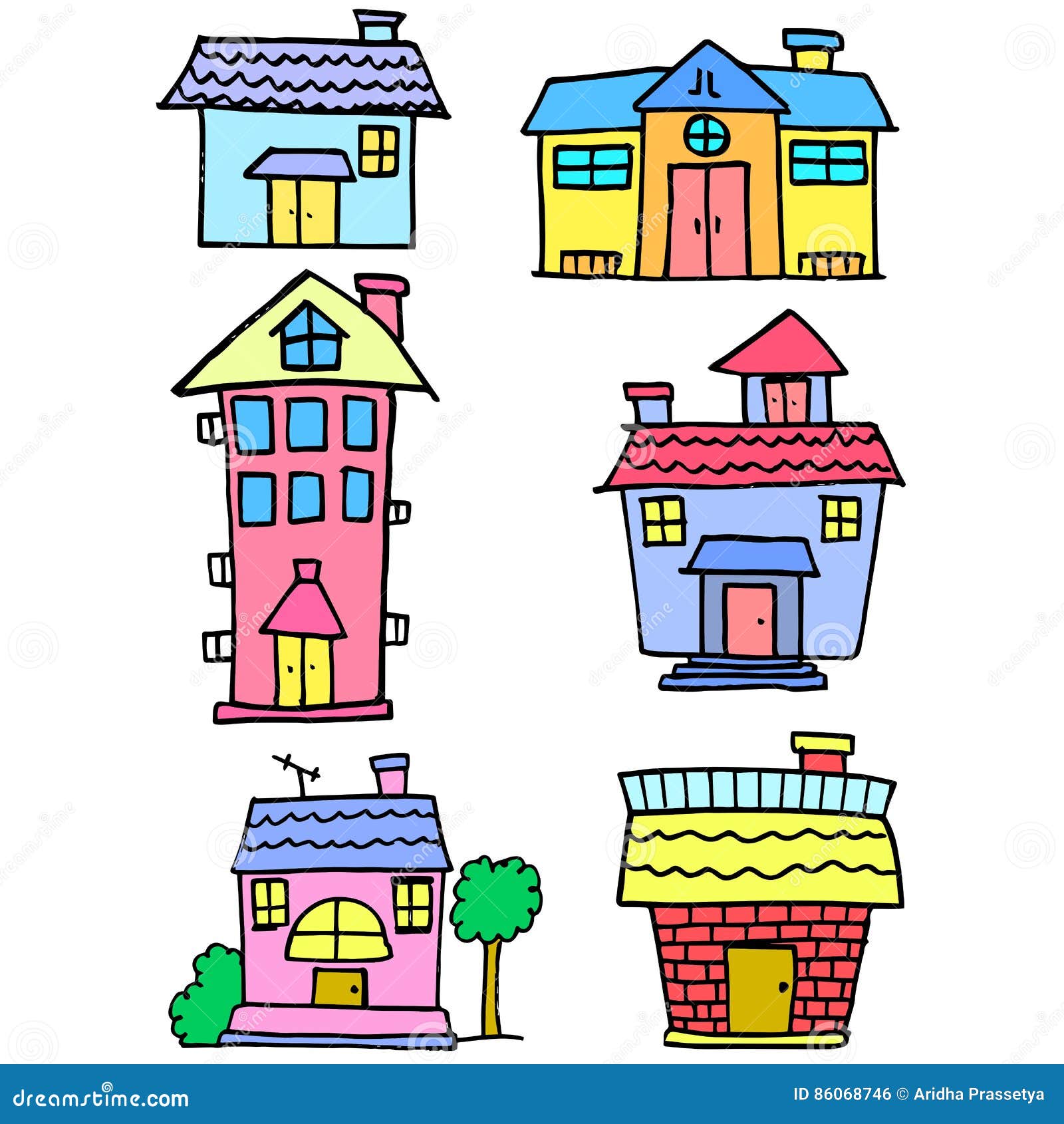 Doodle of House Set Design Vector Art Stock Vector - Illustration of ...