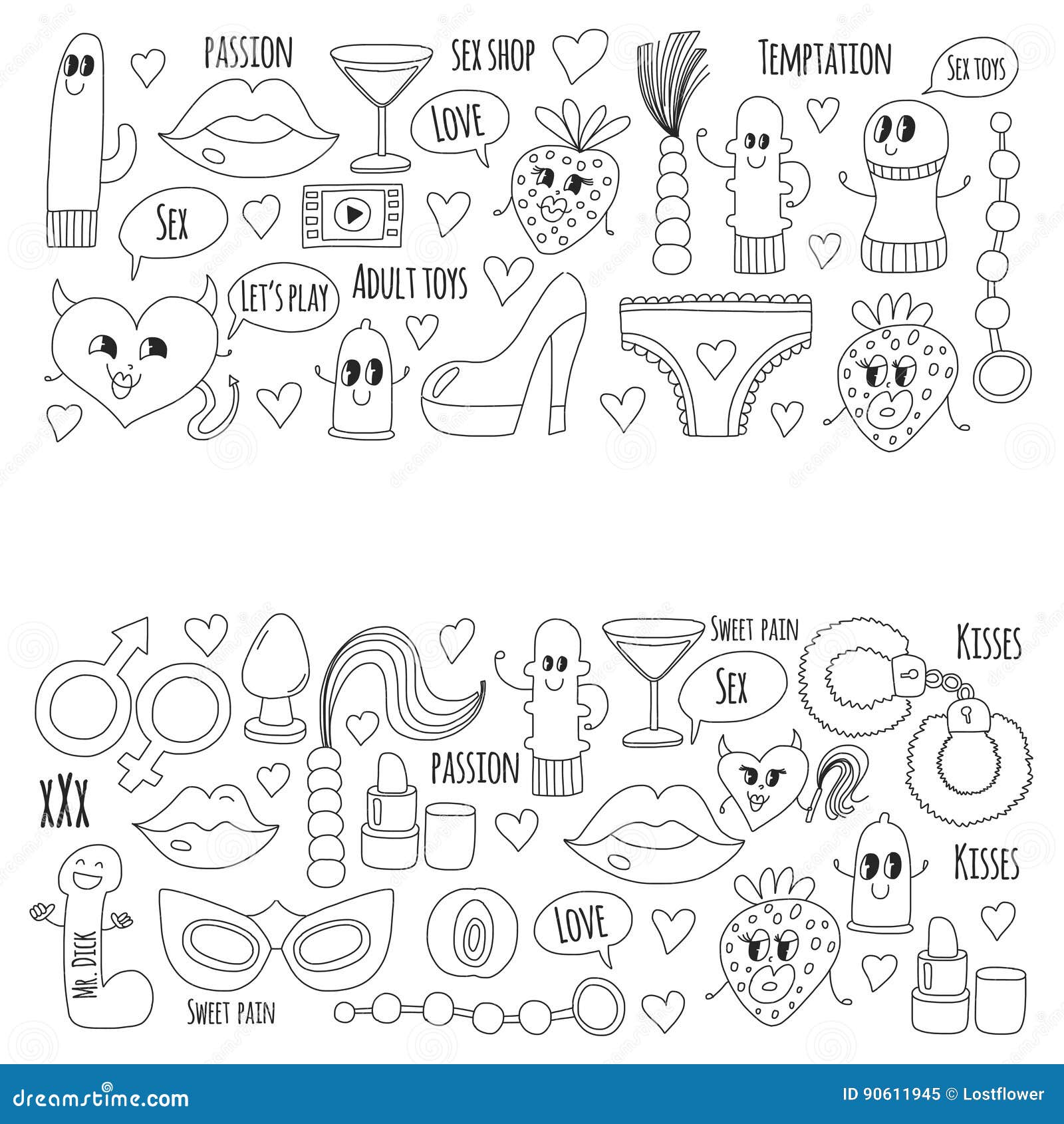 Doodle Humorous Vector Sextoys For Sex Shop Internet Shop Dildo Sex