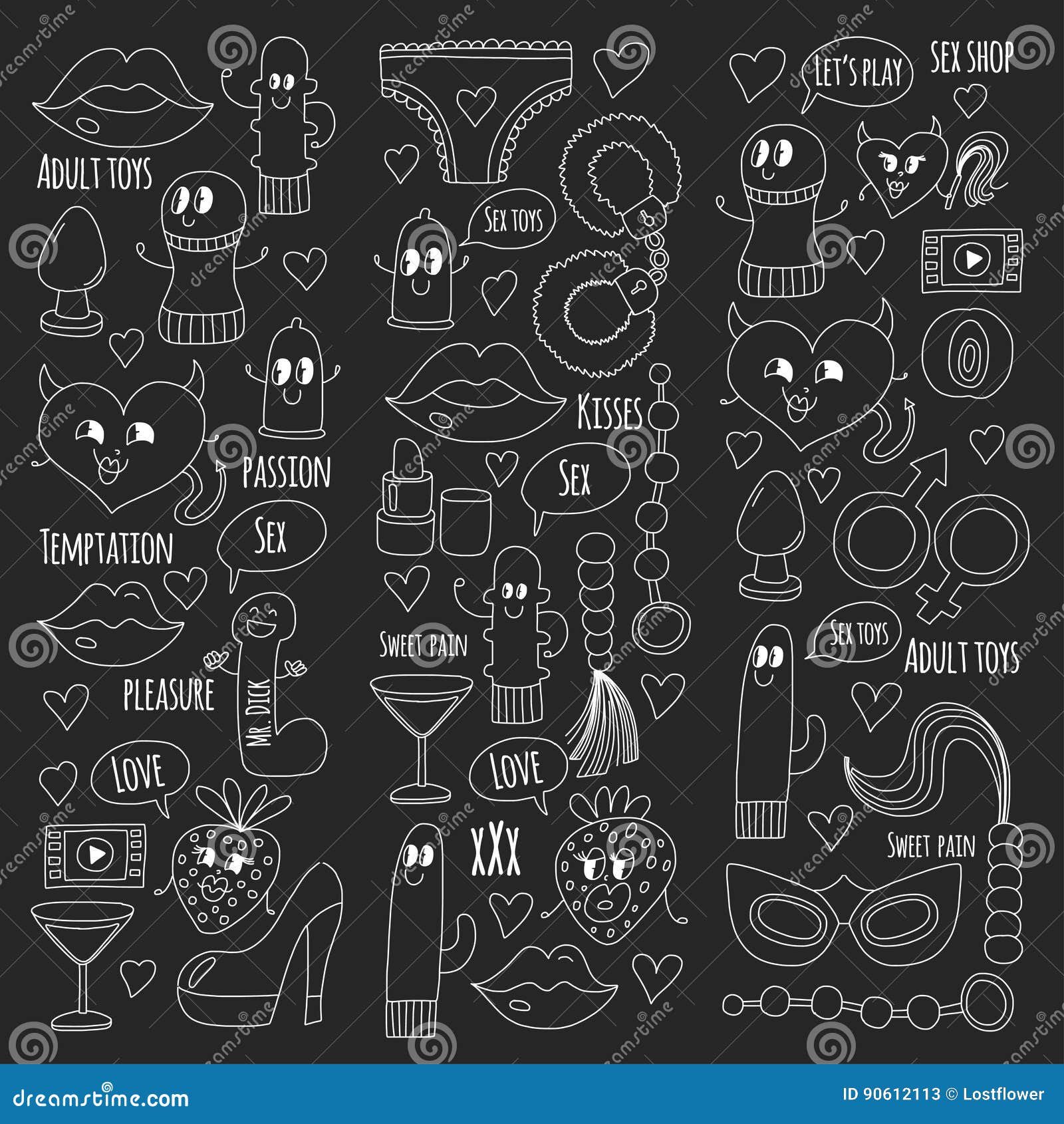 Doodle Humorous Vector Sextoys For Sex Shop Internet Shop Dildo Sex