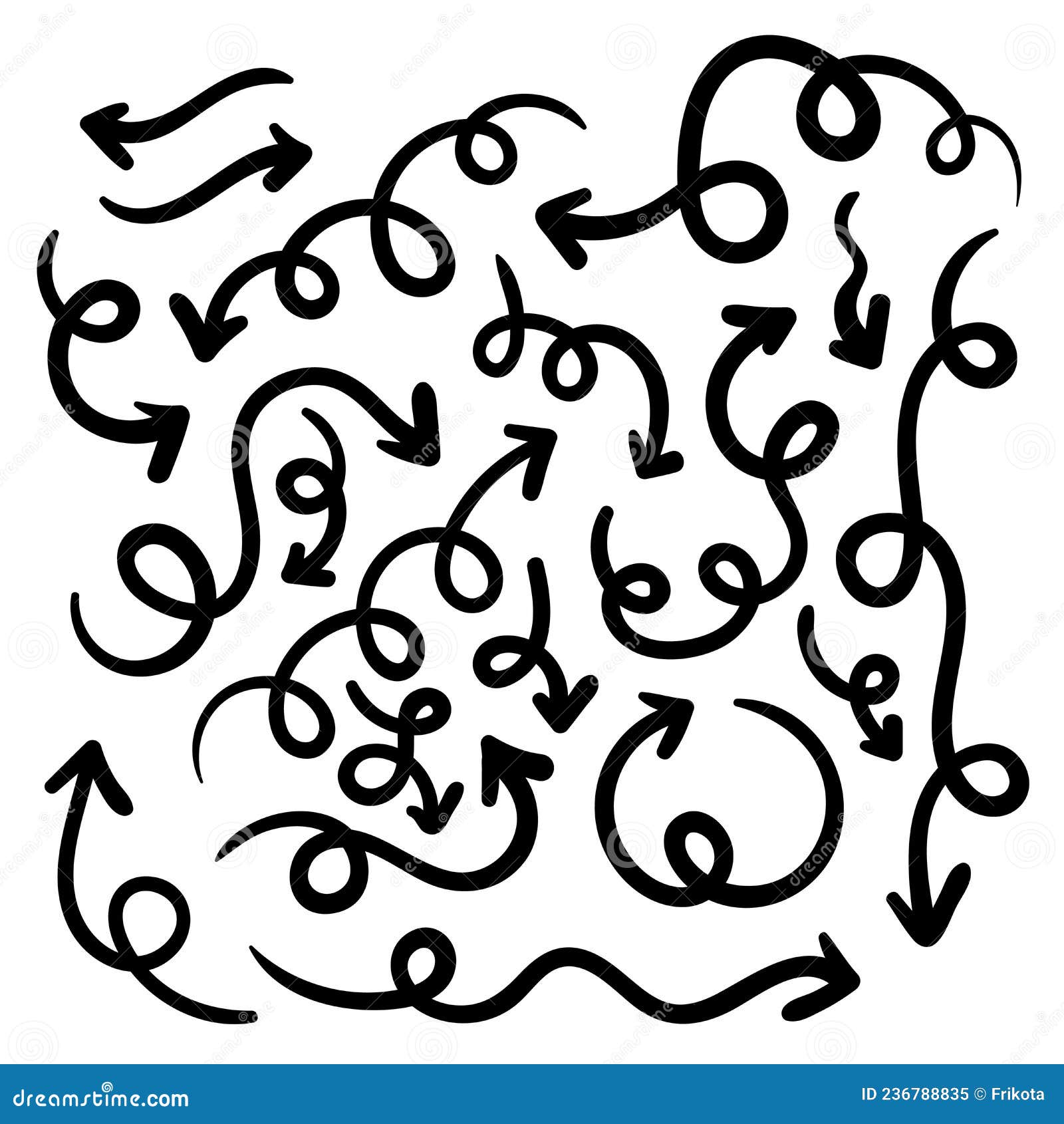 Doodle Icon Arrows Set. Wavy Loop Lines. Black Color. Vector ...