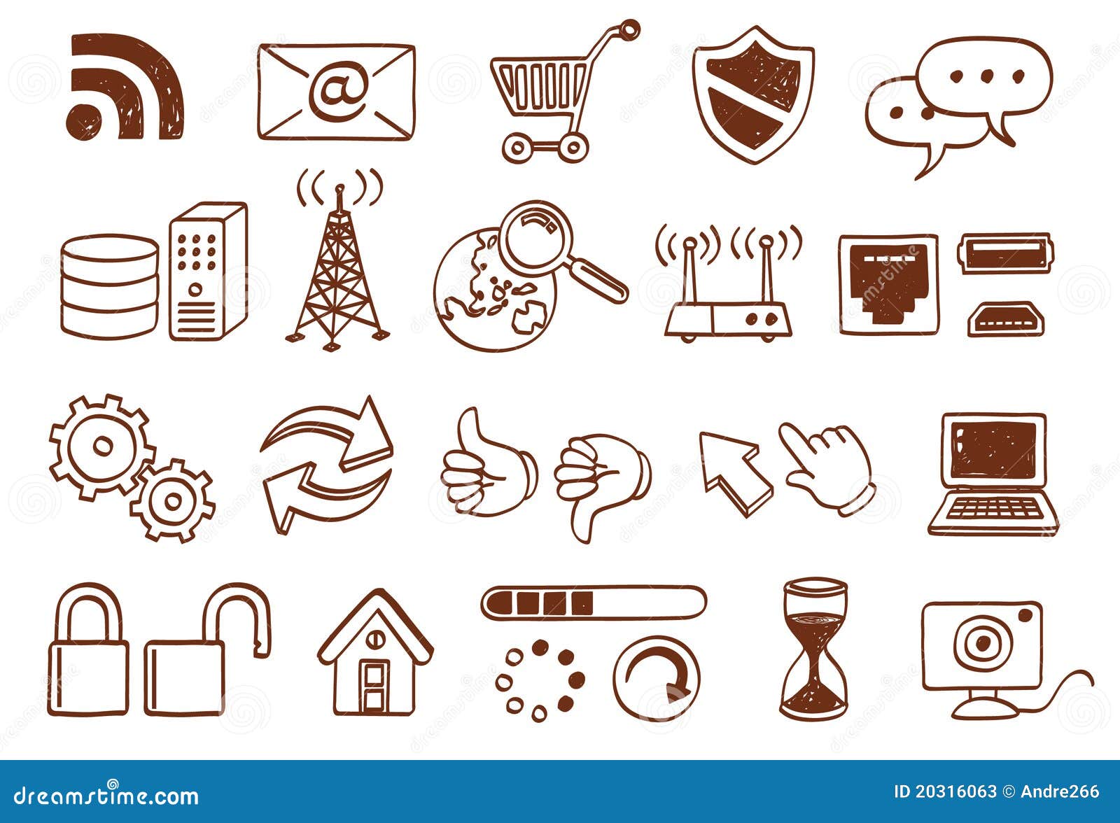Doodle icon set stock vector. Illustration of padlock - 20316063