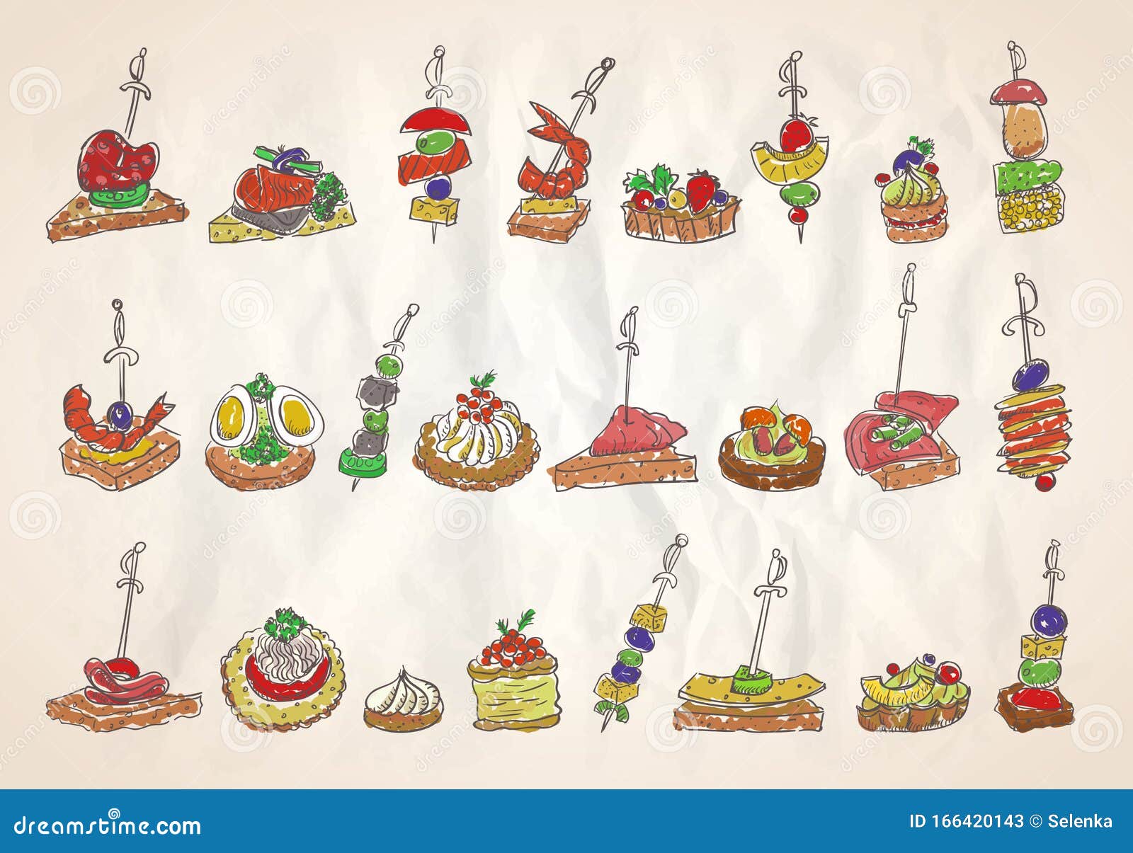 Doodle Illustration with Canapes and Sandwiches on a Paper Stock Vector ...