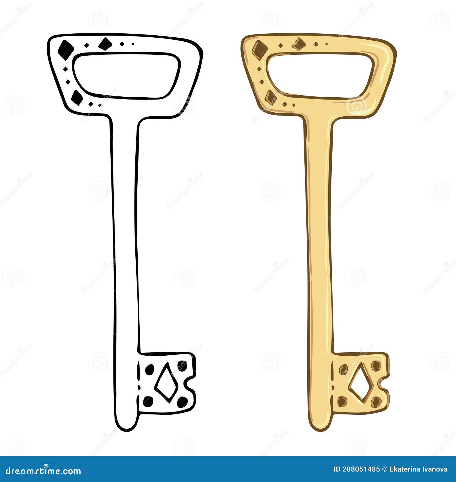 Doodle Illustration of a Golden Key. Vector Isolated on White ...