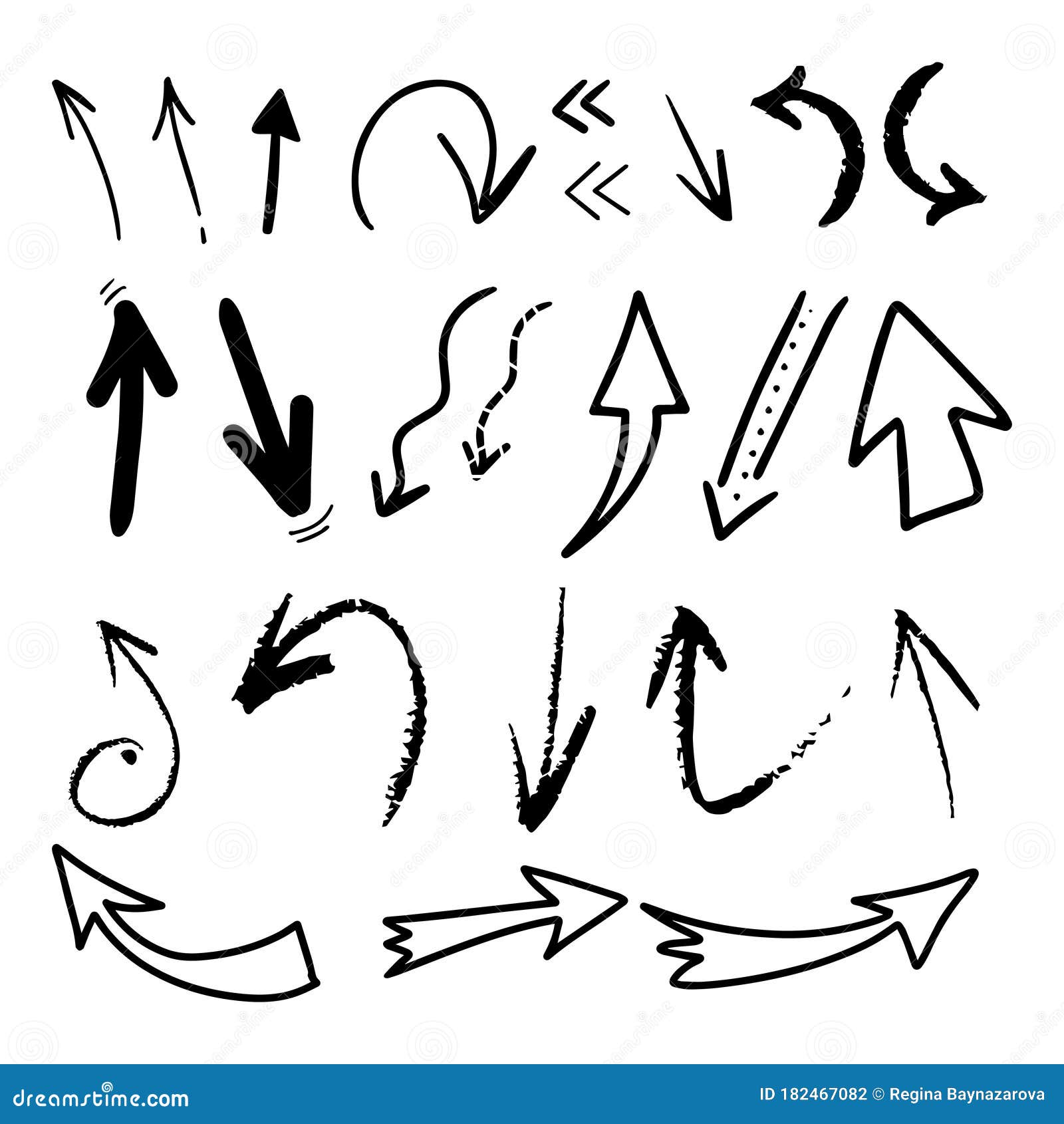 Doodle Illustration of Sketch Handmade Vector Arrow Set Stock Vector ...