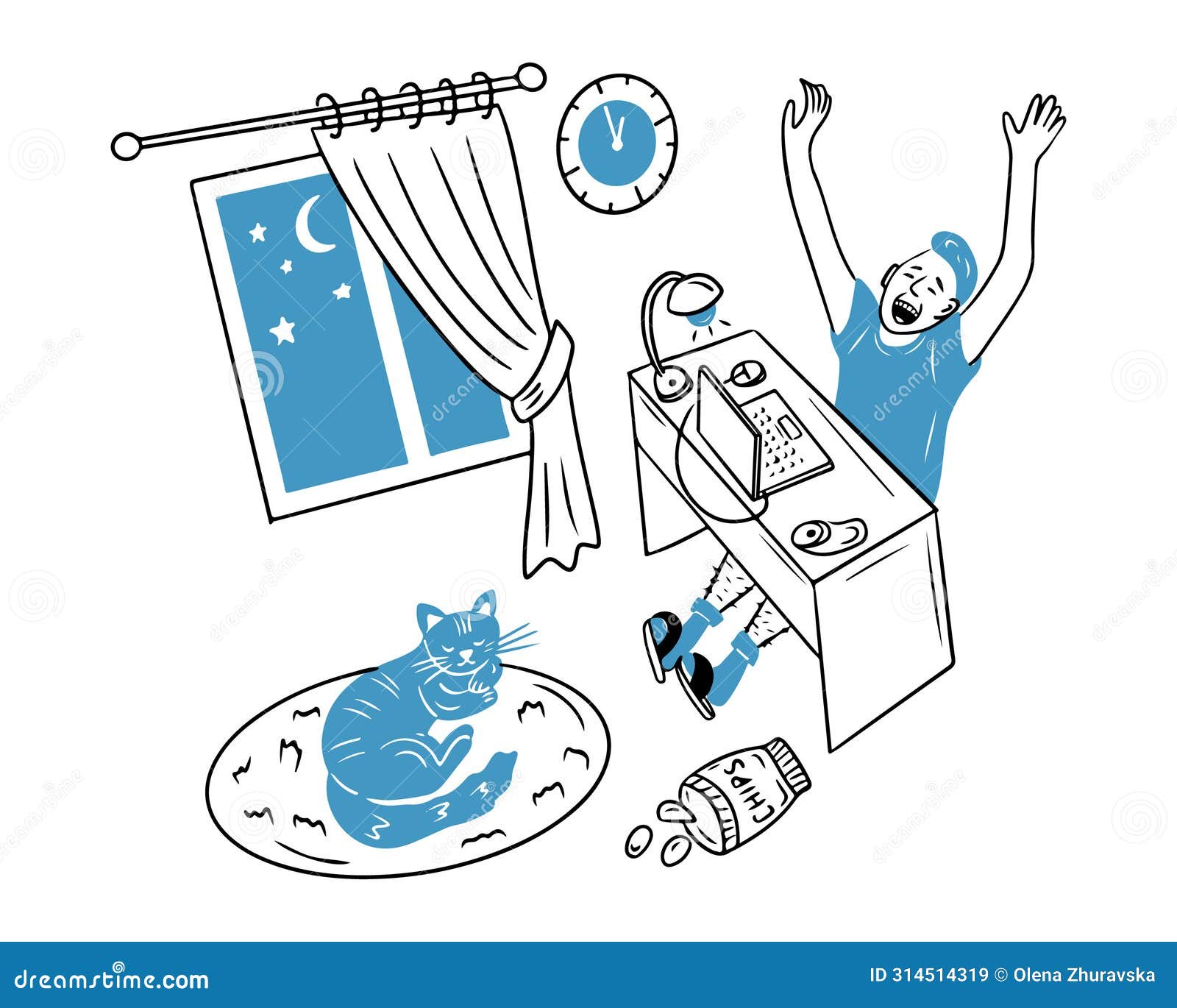 Doodle Illustration of Student Studying at Night Stock Vector ...