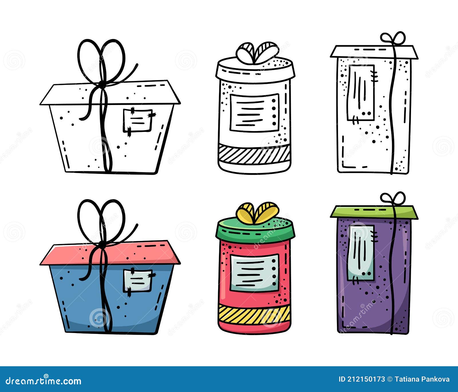 Doodle Illustrations of Beautiful Gift Boxes. a Gift Packed in a ...