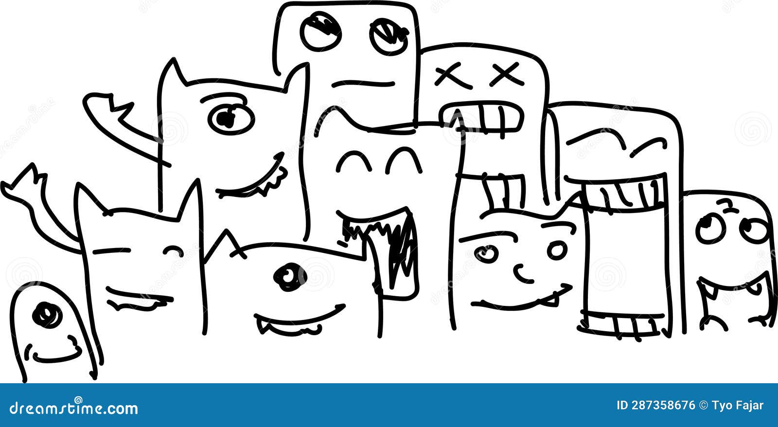 Doodle Images with Various Characters Stock Illustration - Illustration ...