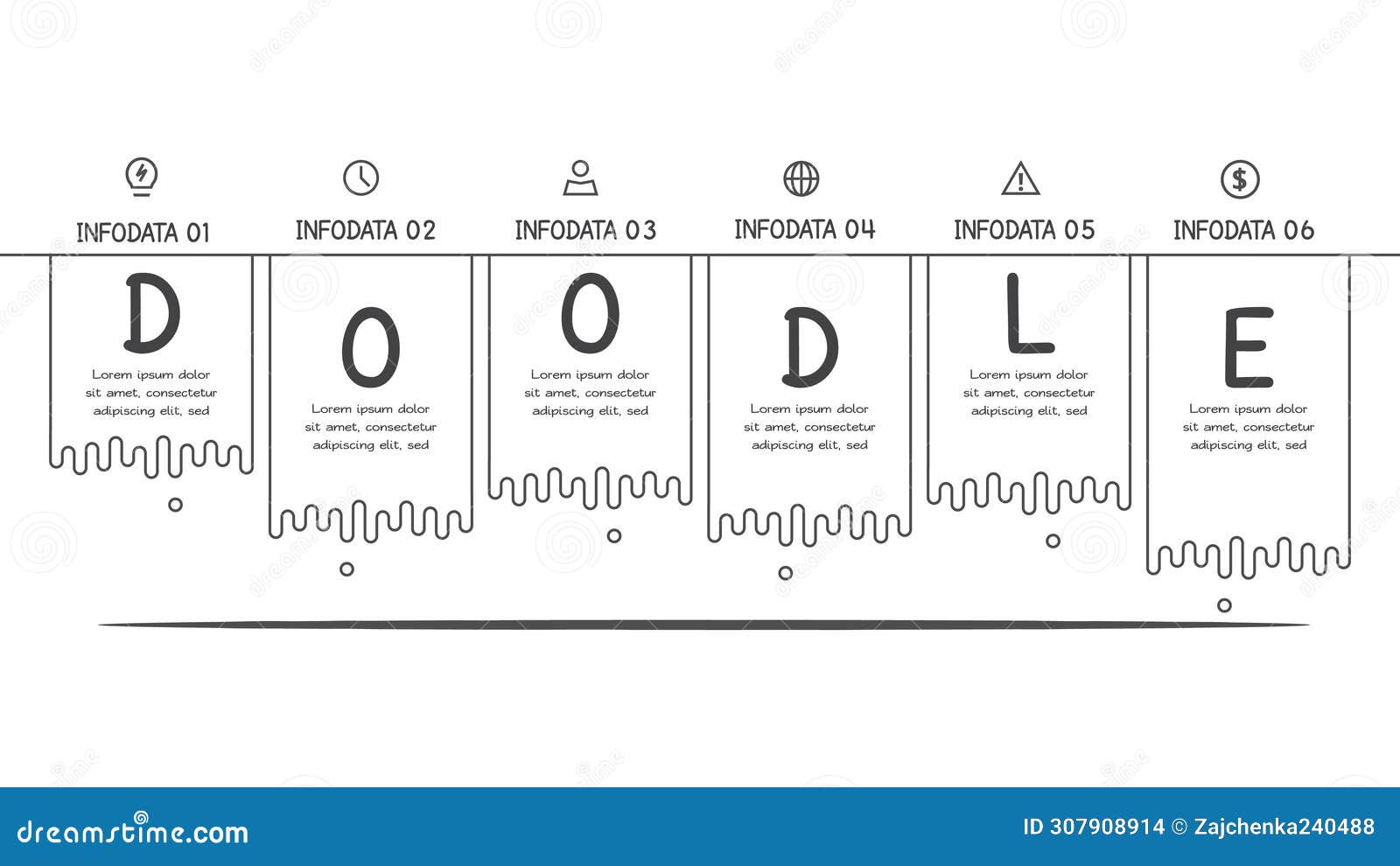 Doodle Infographic Elements with 6 Options. Vector Business Template ...