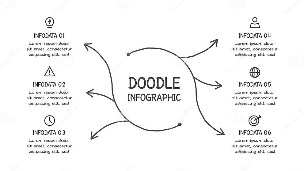 Doodle Infographic Elements with 6 Options. Vector Business Template ...