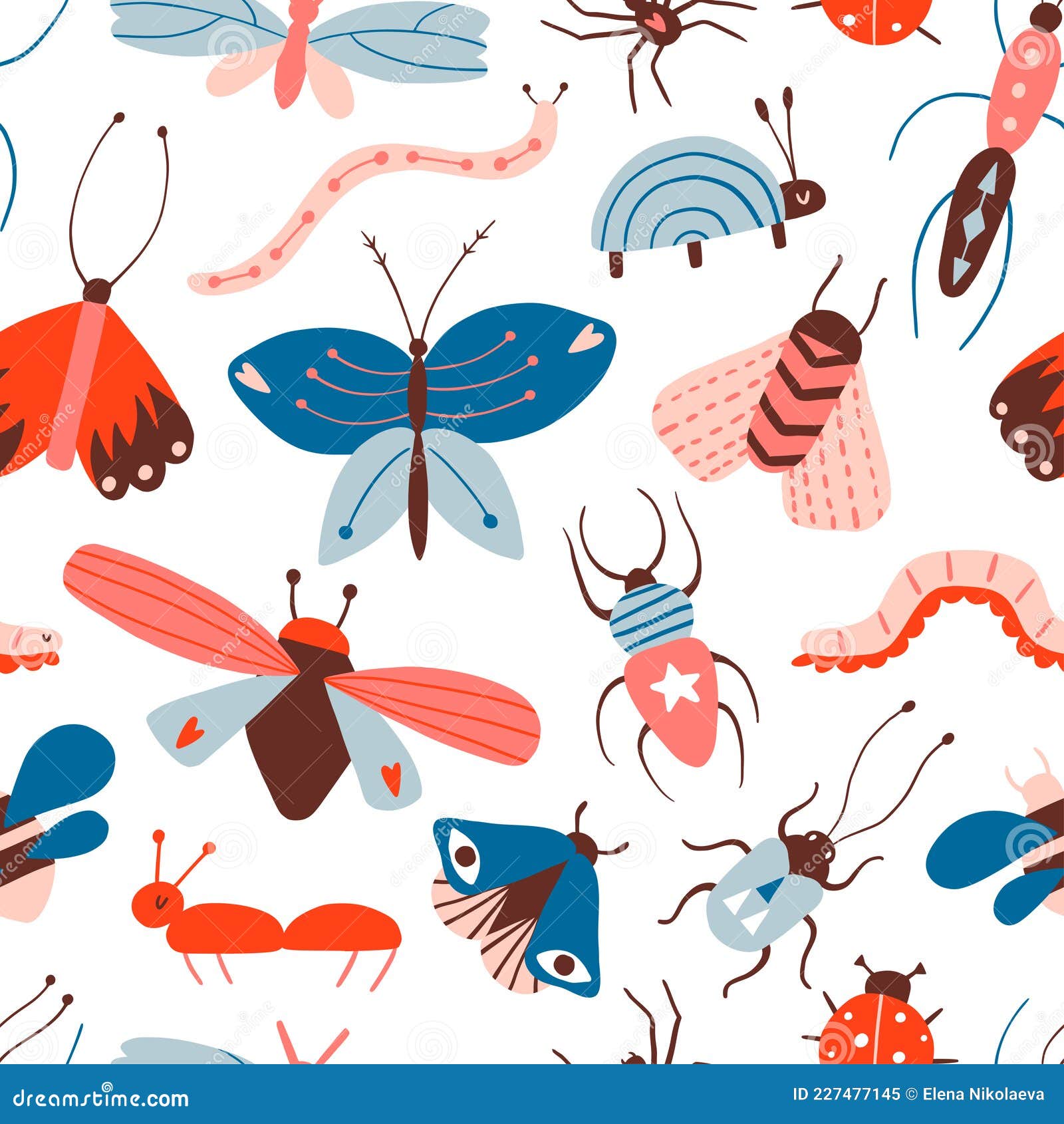 Doodle Insects Seamless Pattern Stock Vector - Illustration of ...