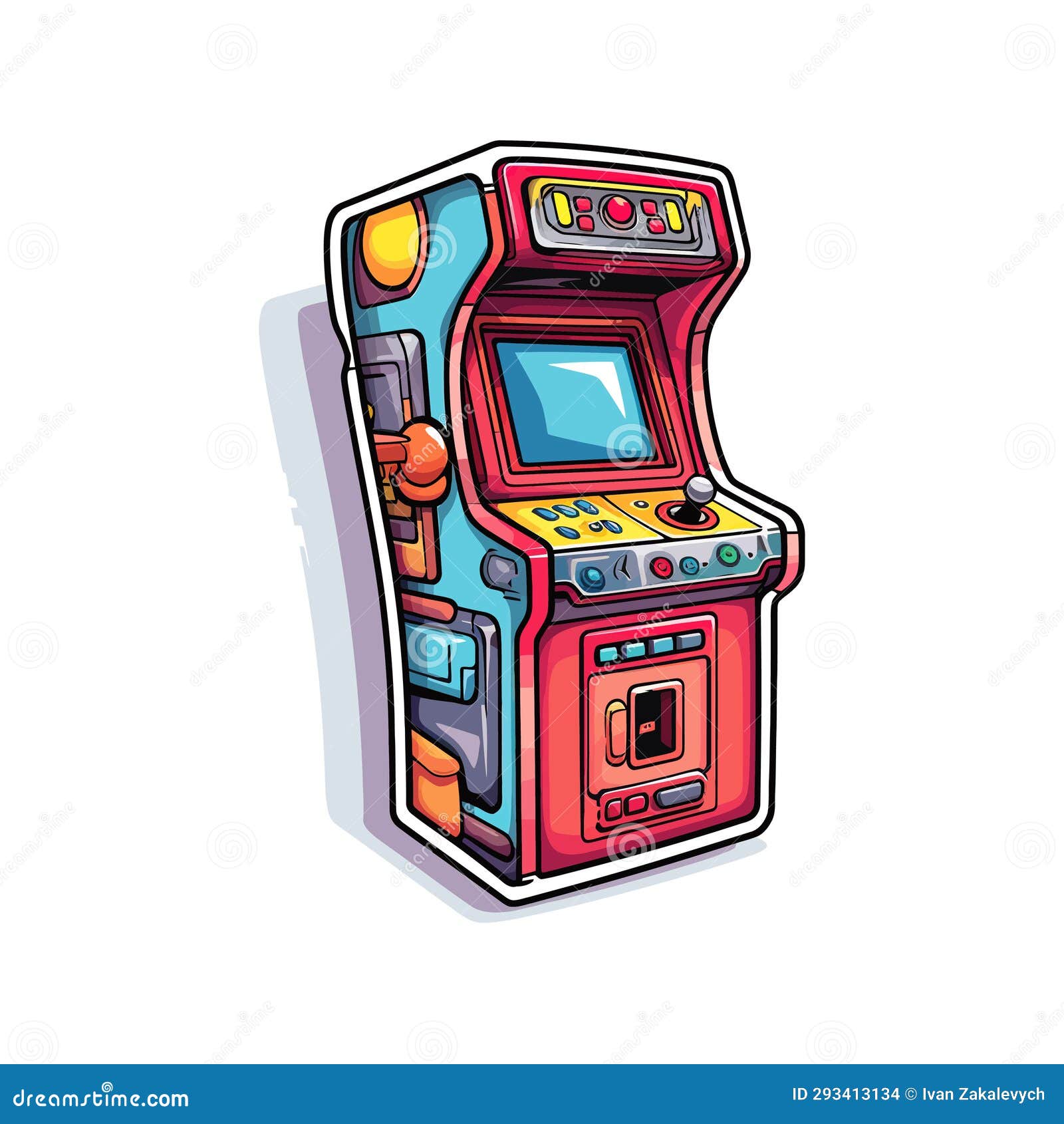 Doodle Inspired Arcade Machine Cartoon Sticker. Vector Illustration ...