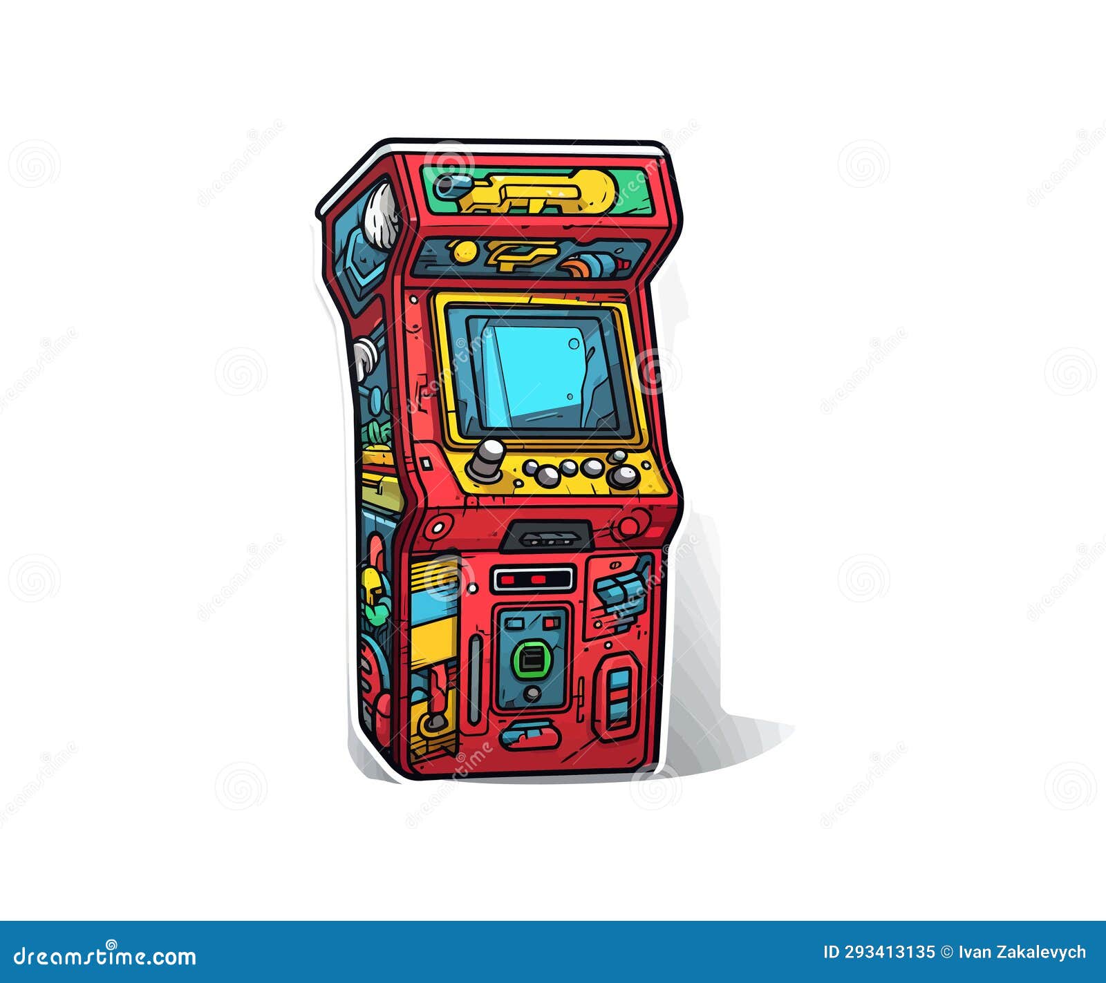 Doodle Inspired Arcade Machine Cartoon Sticker. Vector Illustration ...