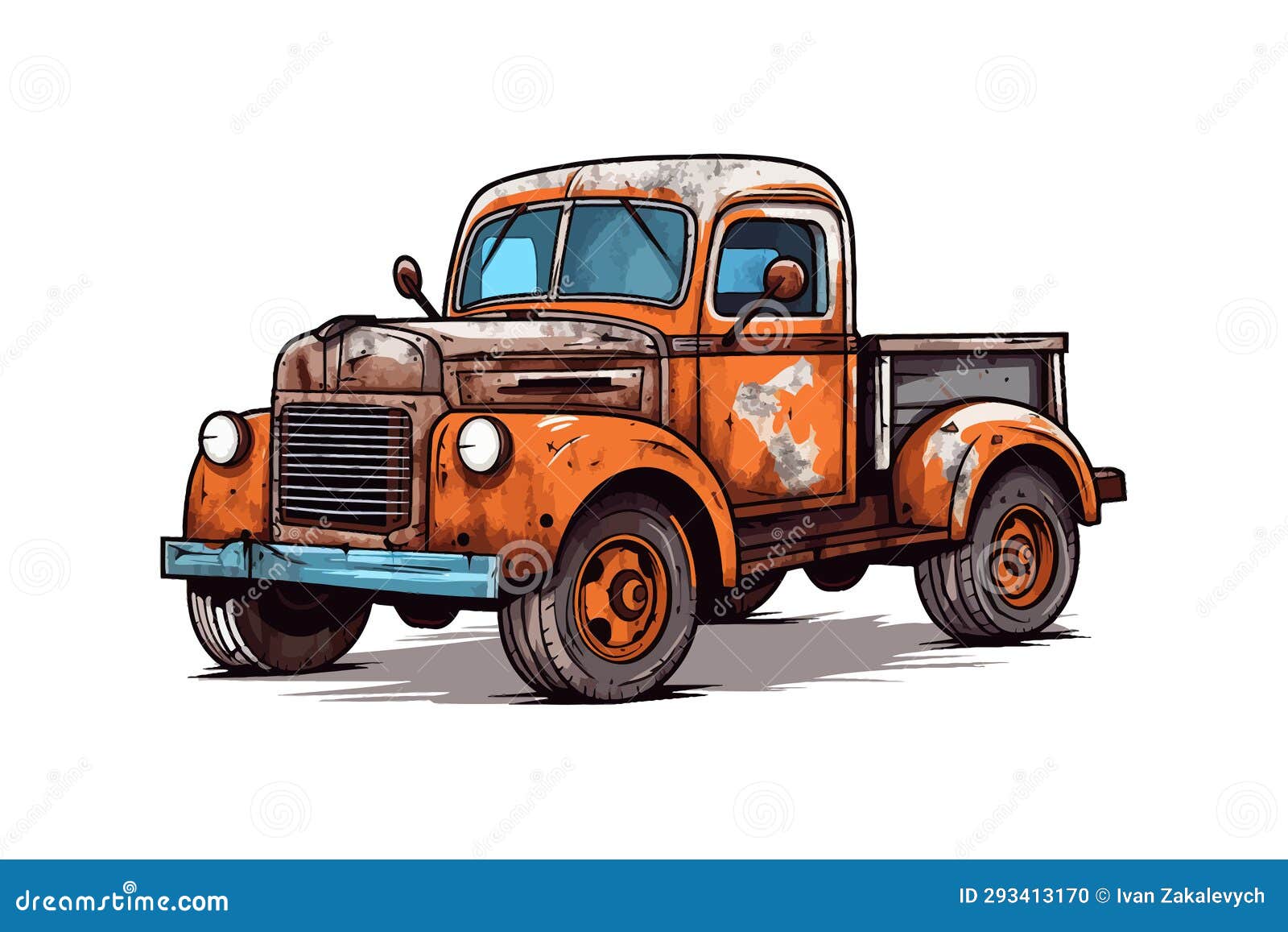Doodle Inspired Old Rusty Truck Cartoon. Vector Illustration Design ...