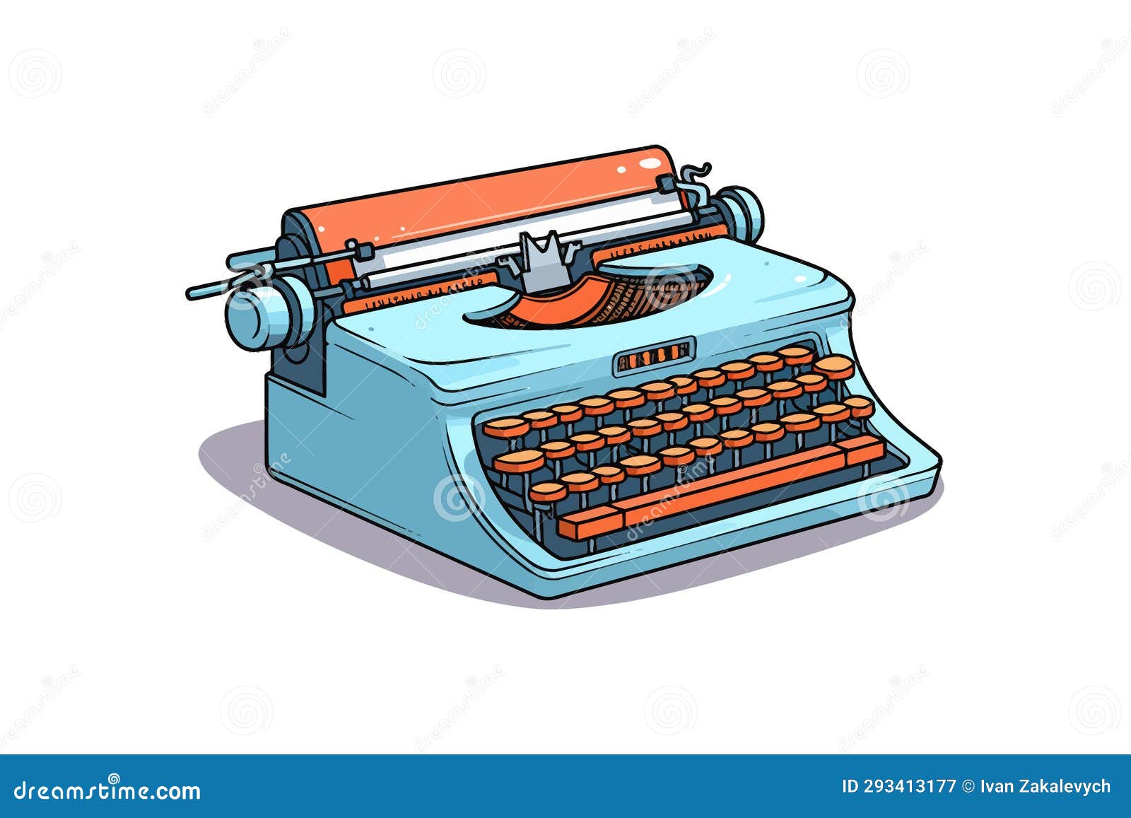 Doodle Inspired Old Typewriter Cartoon. Vector Illustration Design ...