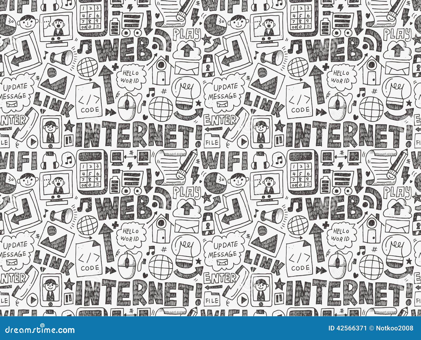 Doodle Internet Web Seamless Pattern Stock Vector - Illustration of ...