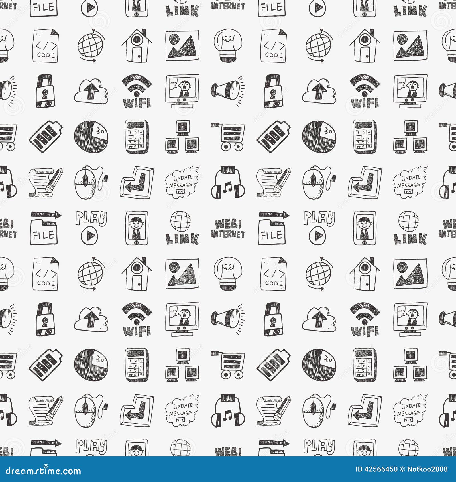 Doodle Internet Web Seamless Pattern Stock Vector - Illustration of ...