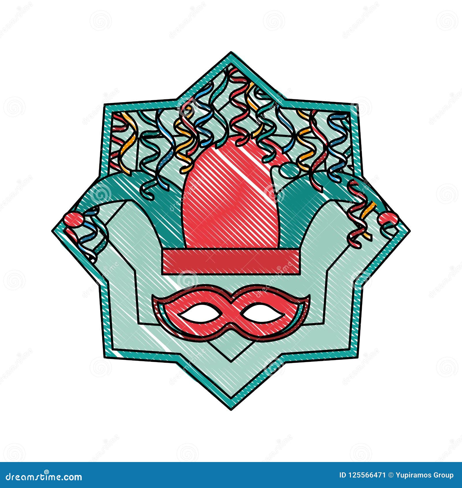 Doodle Jester Hat with Mask and Cofetti Inside Star Stock Vector ...