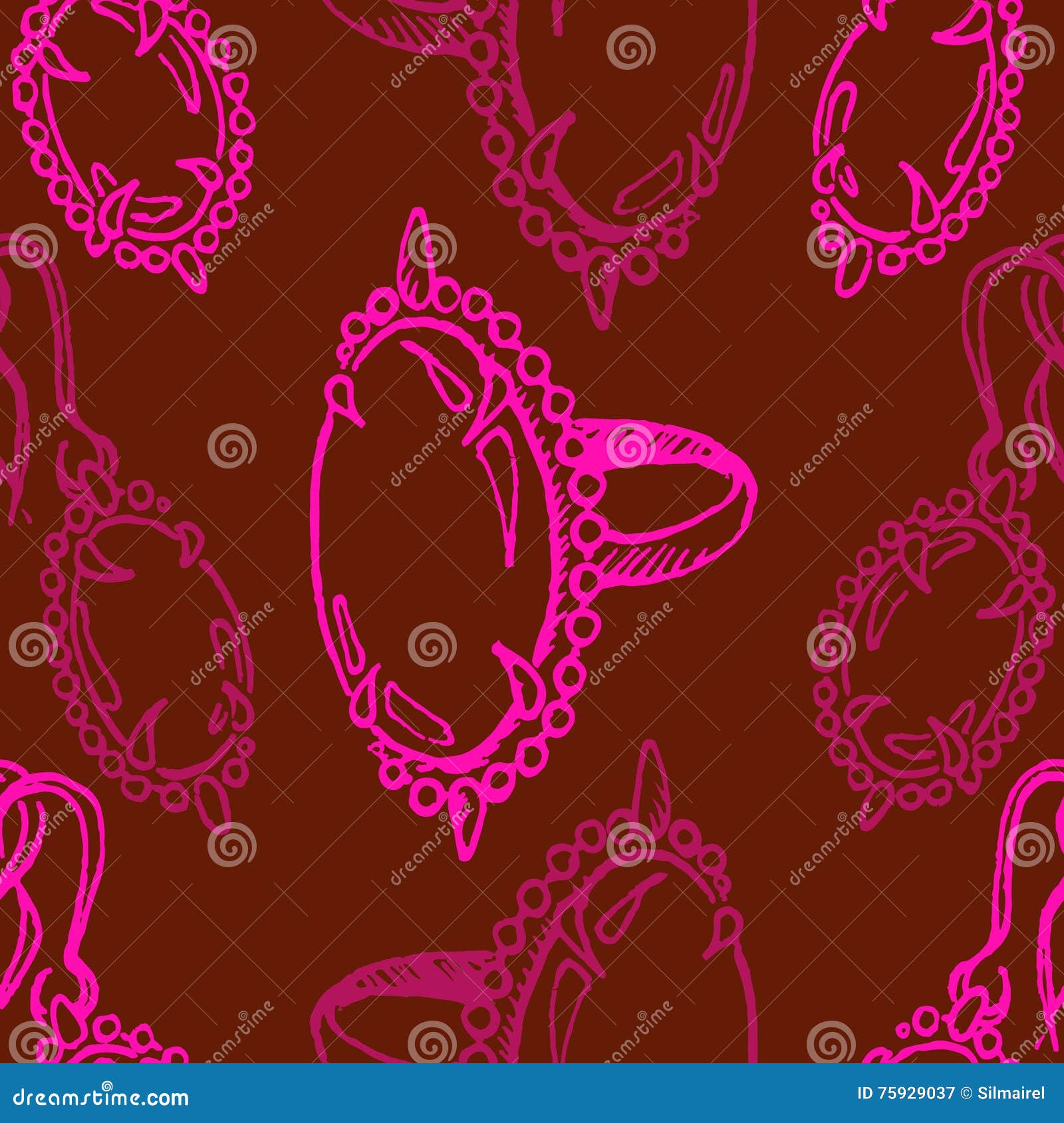 Doodle Jewelry Sketch Ring Earrings Vintage Seamless Pattern Vector ...