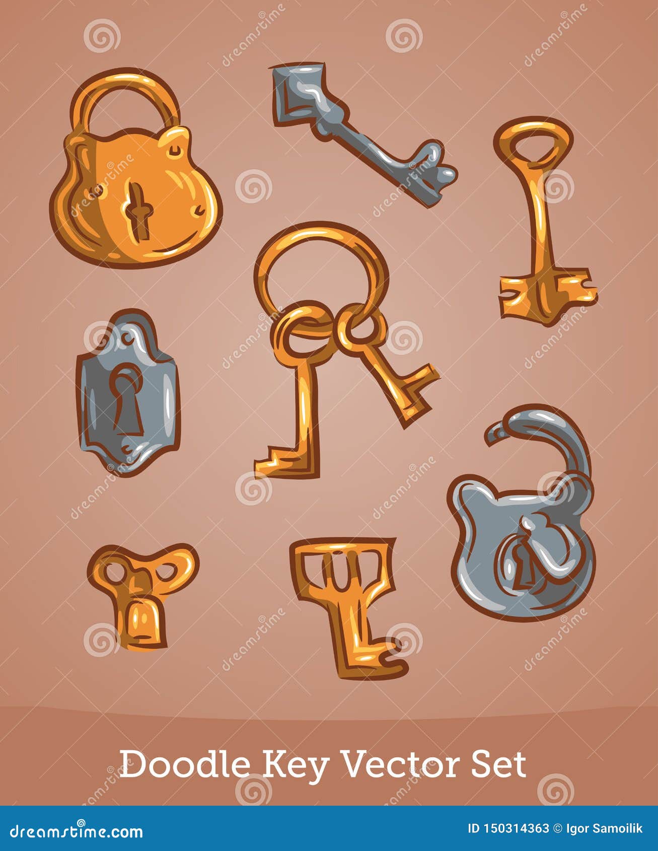 Doodle Keys Set Isolated on Brown Background. Vector Stock Vector ...