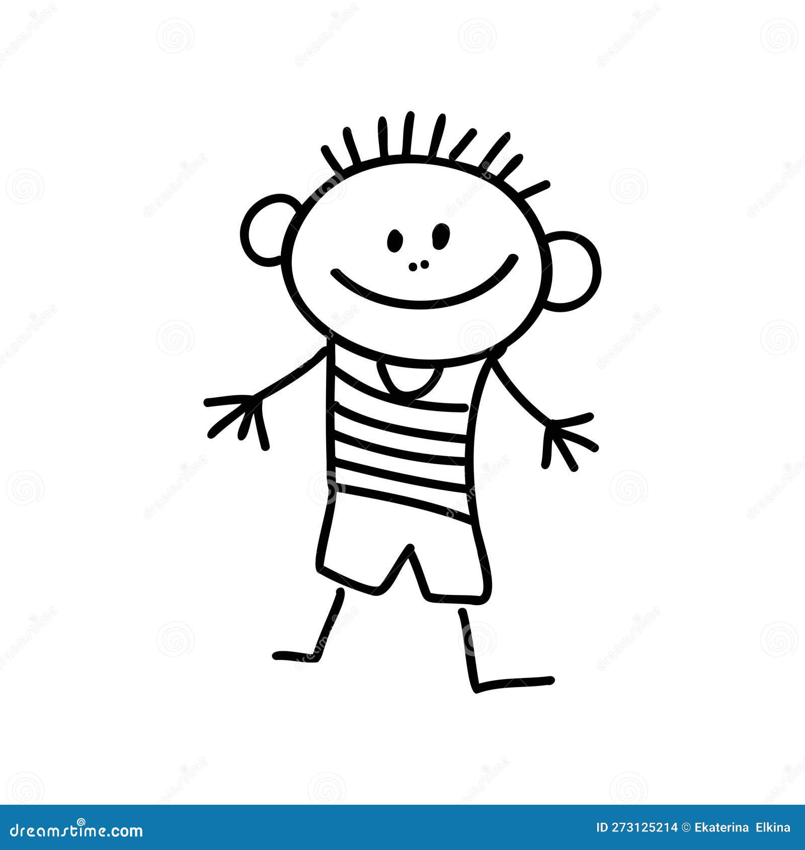 Doodle Kid, Outline Cartoon Vector Drawing Child Vector Stock Vector ...