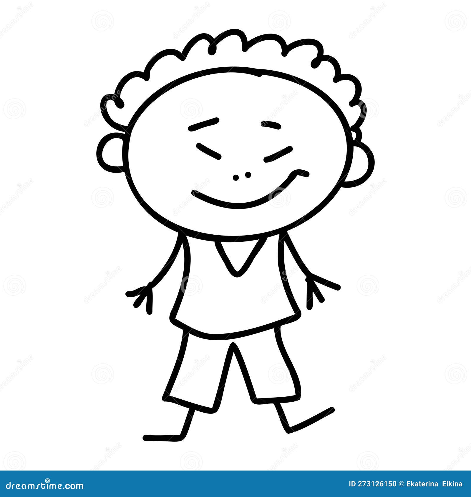 Doodle Kid, Outline Cartoon Vector Drawing Child Vector Stock Vector ...