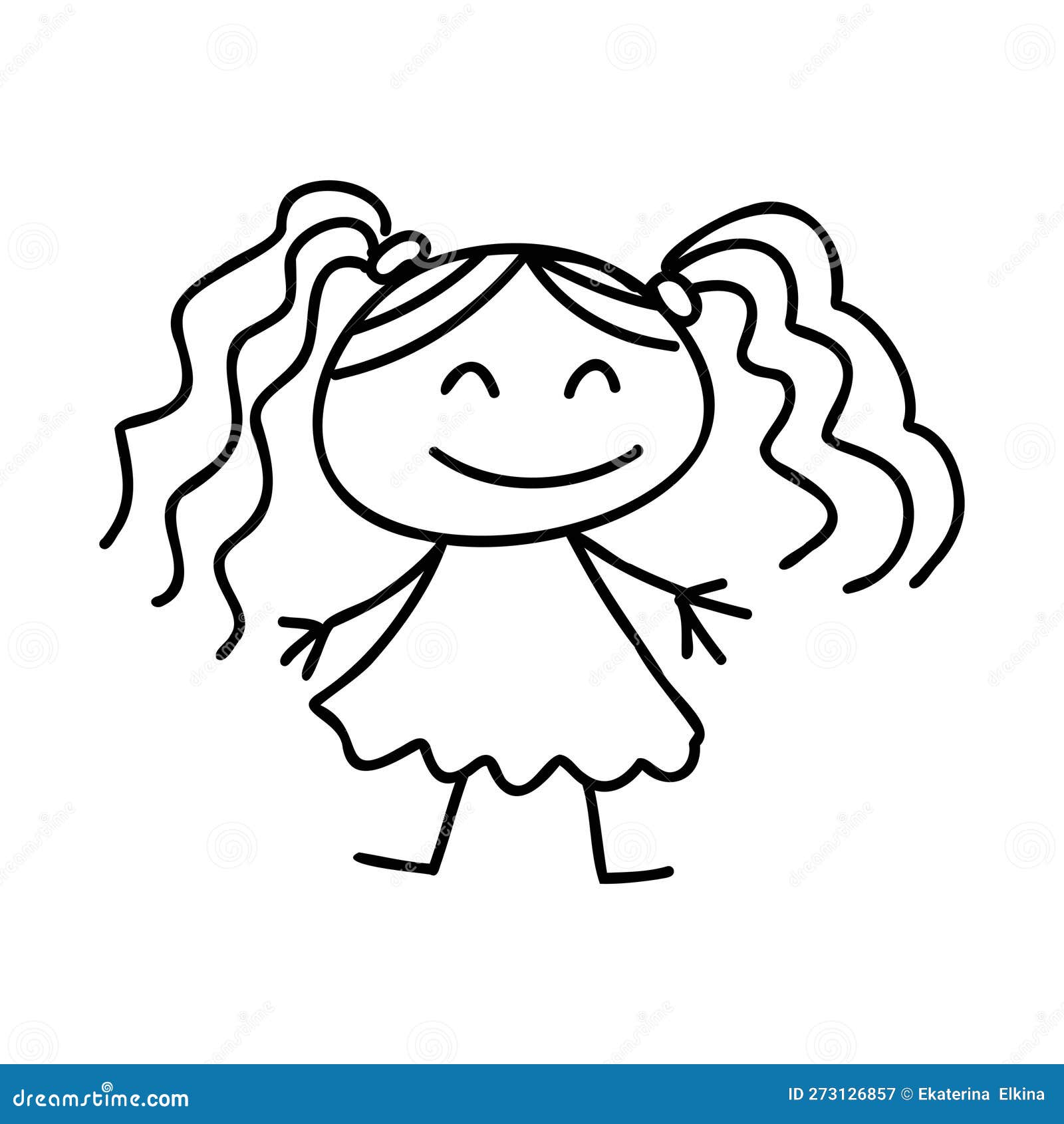 Doodle Kid, Outline Cartoon Vector Drawing Child Vector Stock Vector ...