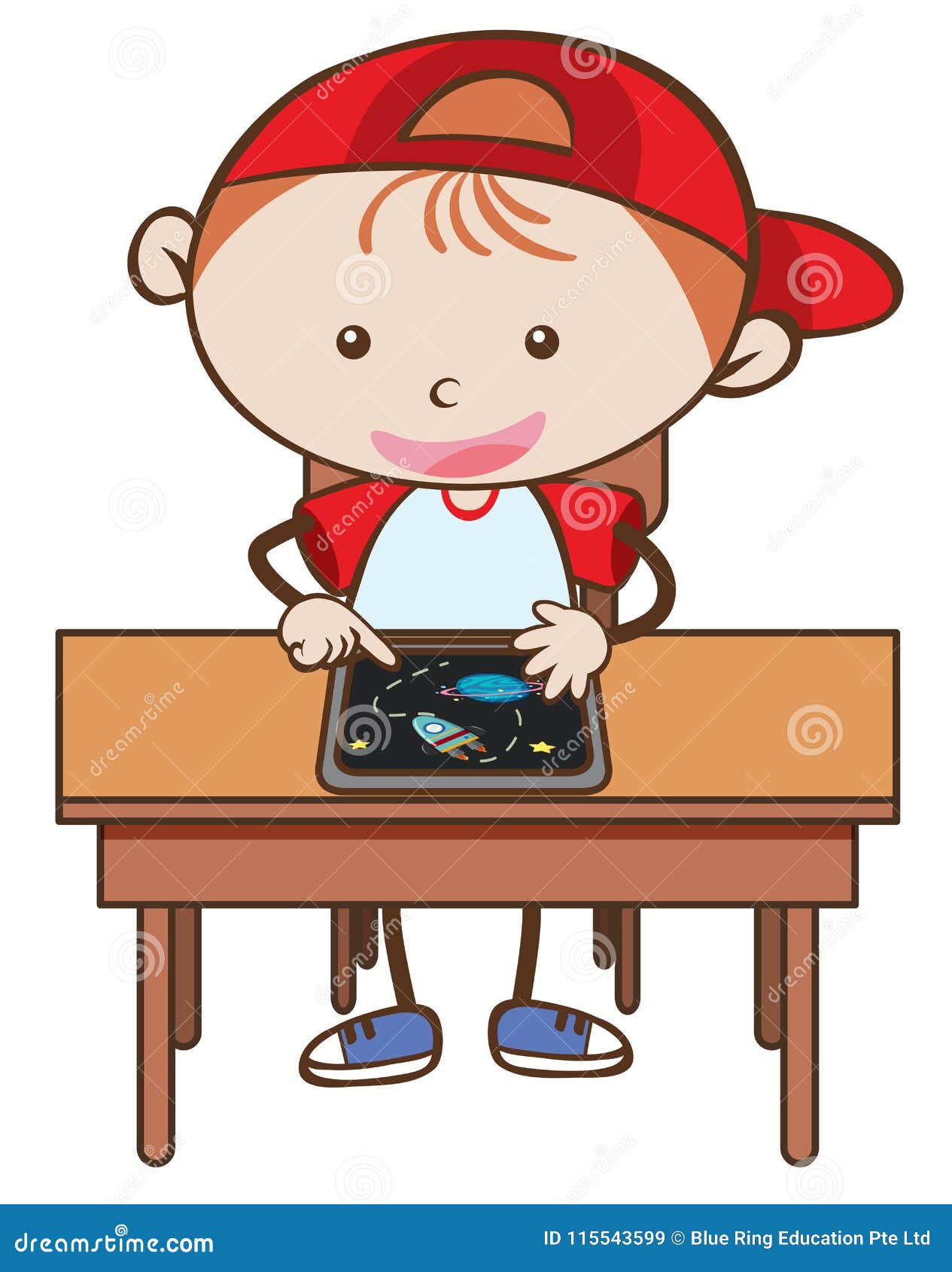 Doodle Kid Playing Tablet on White Background Stock Vector ...