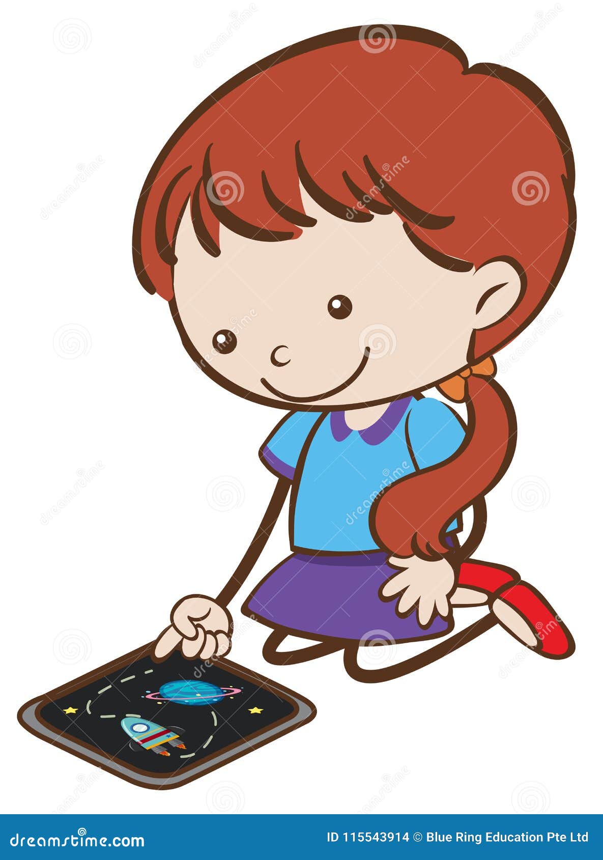 Doodle Kid Playing Tablet on White Background Stock Vector ...